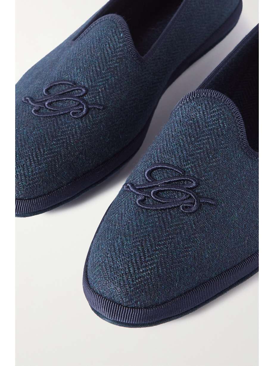 LORO PIANA Venice embroidered herringbone cashmere slippers | NET-A-PORTER