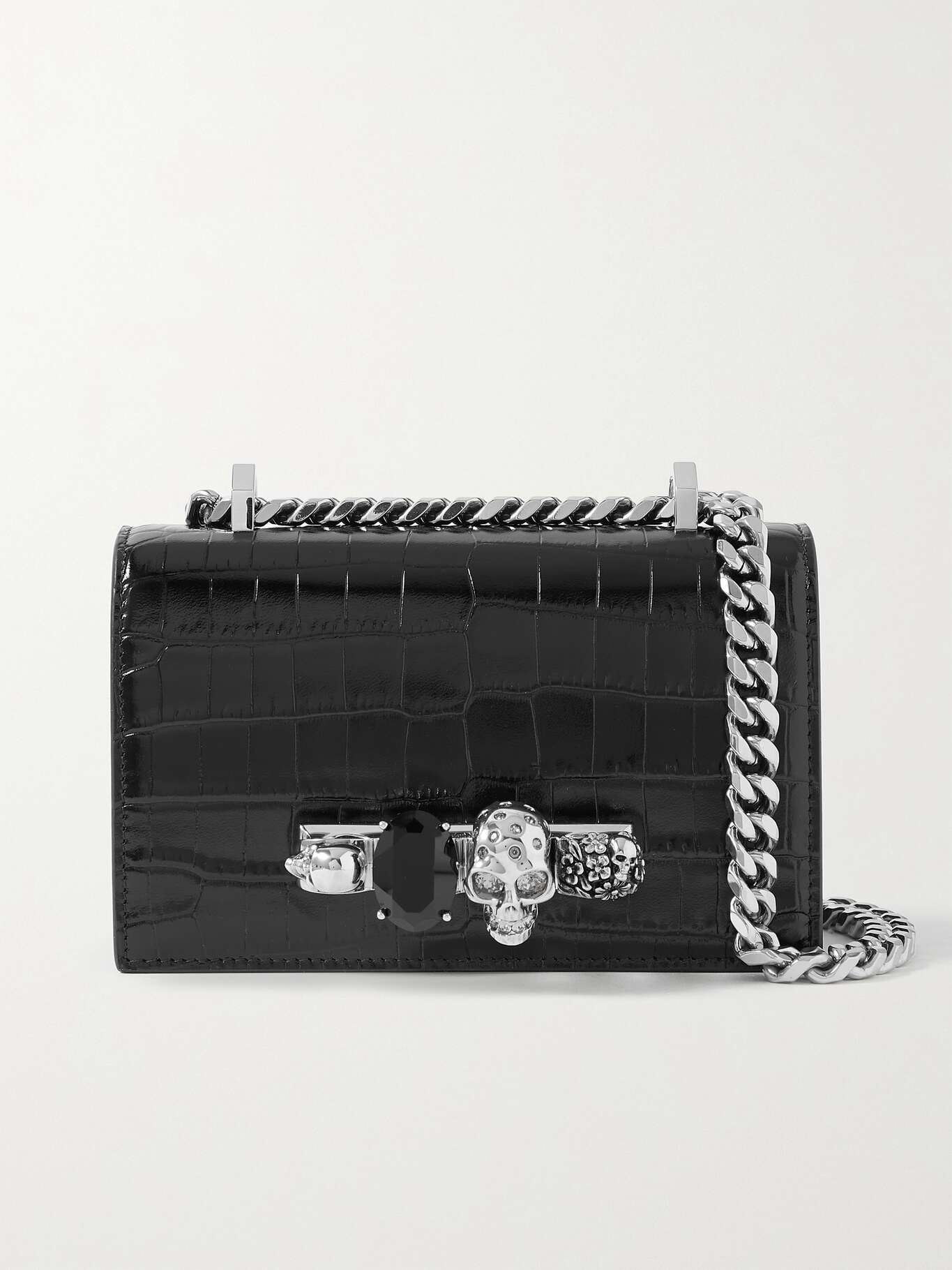 MCQUEEN Jewelled Satchel embellished croc-effect leather shoulder bag ...
