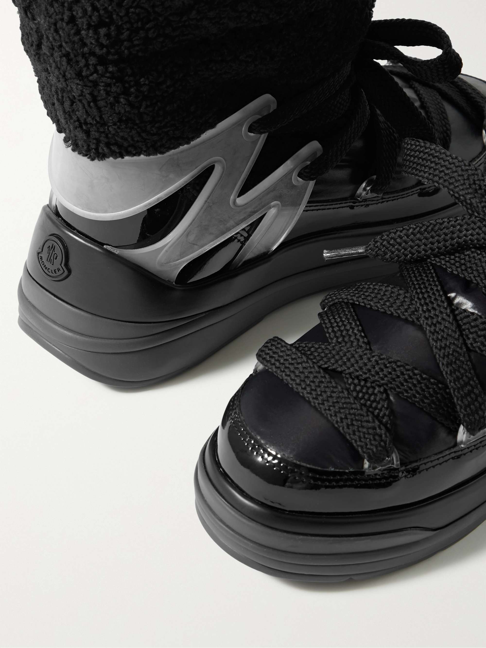 MONCLER Insolux M rubber-trimmed fleece, shell and patent-leather snow ...