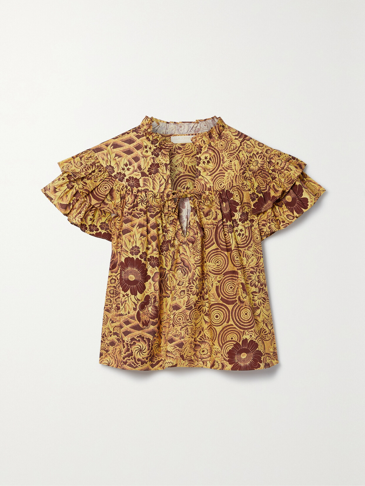 Ulla Johnson Letty Ruffled Printed Cotton-poplin Top In Amber | ModeSens