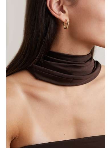 Gold Hexagon large 18-karat gold diamond single hoop earring | KOLOURS ...