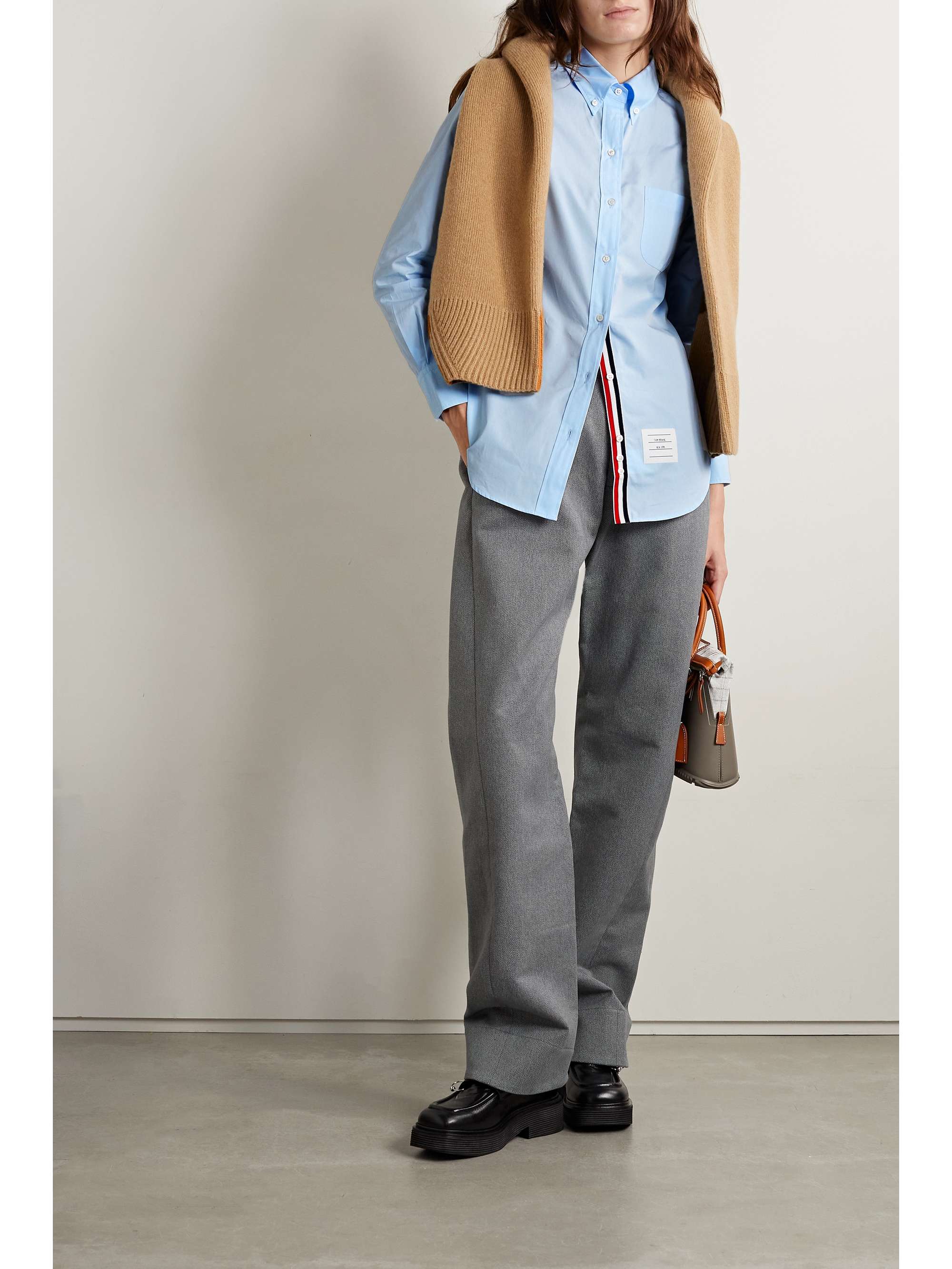 Thom Browne 아플리케 그로스그레인 트림 코튼 파플린 셔츠 페칭
