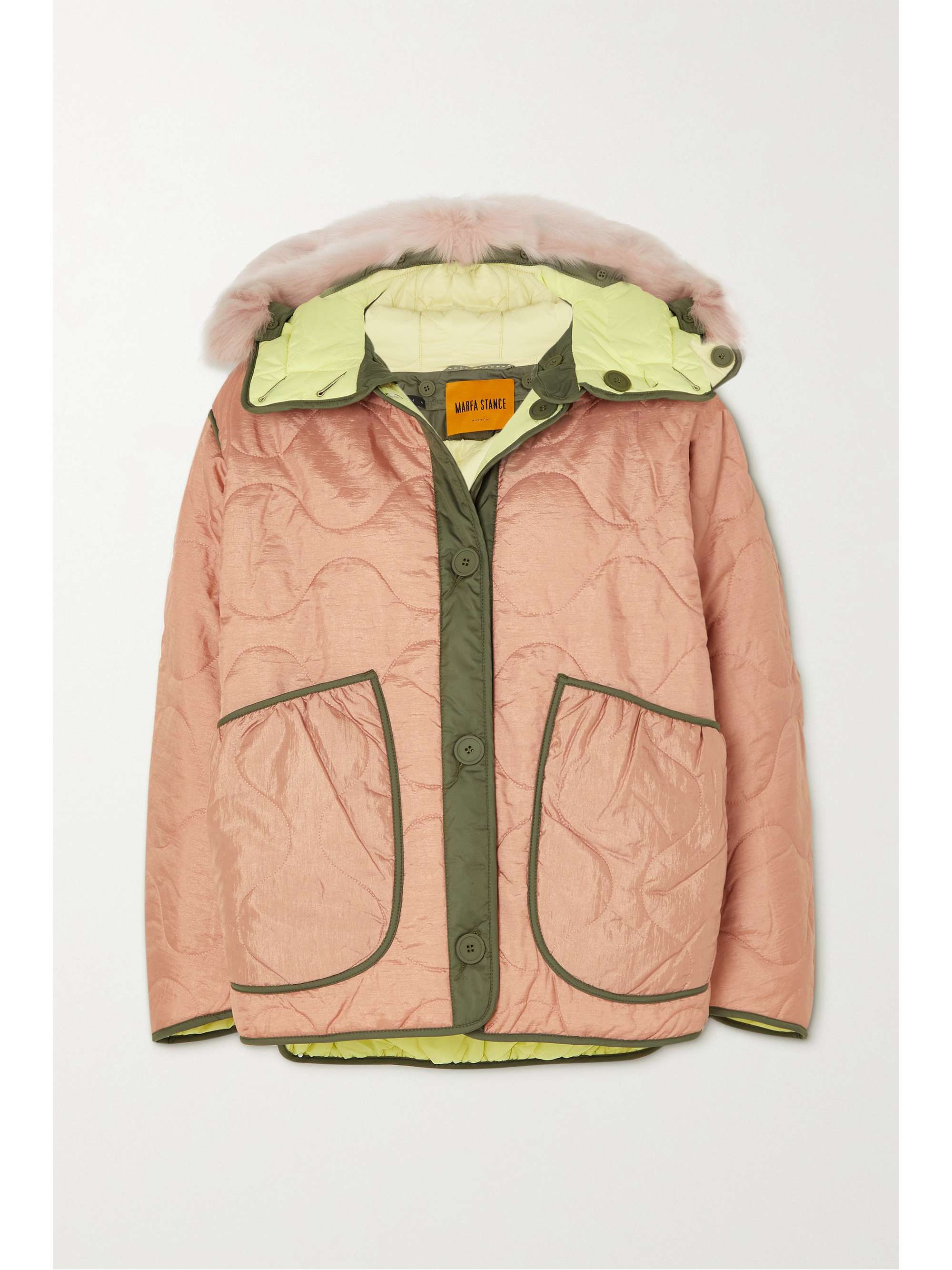 MARFA STANCE Reversible hooded shearling-trimmed quilted shell jacket ...
