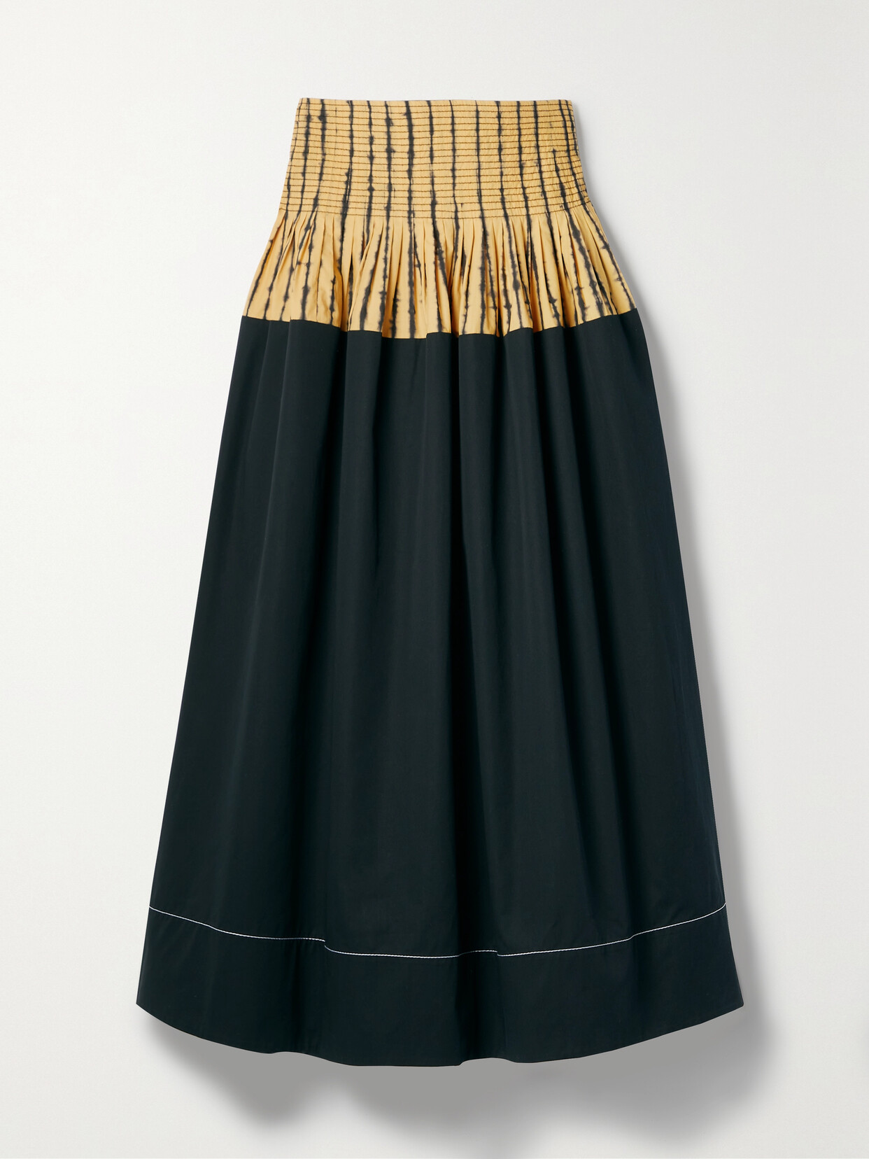 Tory Burch Paneled Tie Dyed Cotton Poplin Midi Skirt In Black Modesens