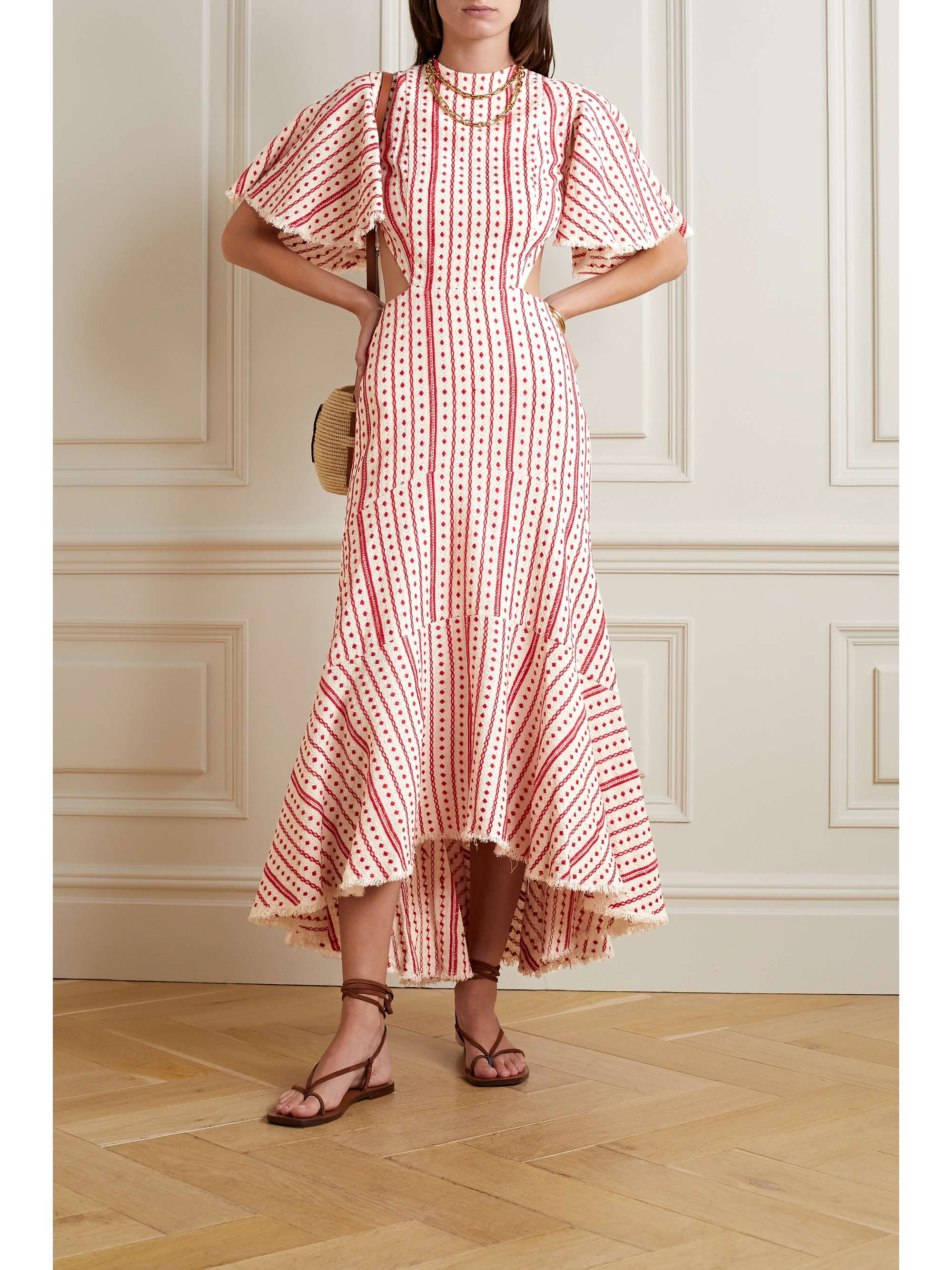 RUE MARISCAL Open-back frayed embroidered crocheted dress | NET-A-PORTER