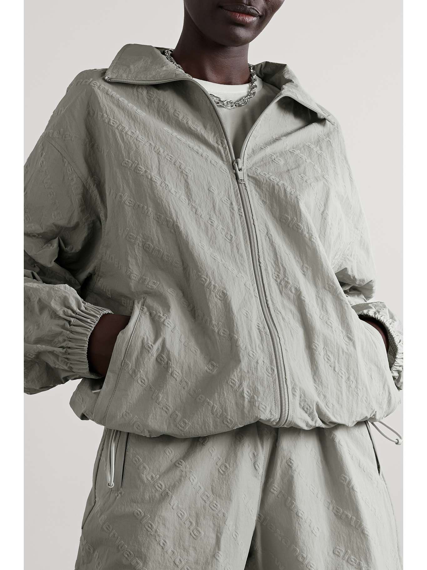 Gray Oversized flocked crinkled-shell track jacket | ALEXANDER WANG ...