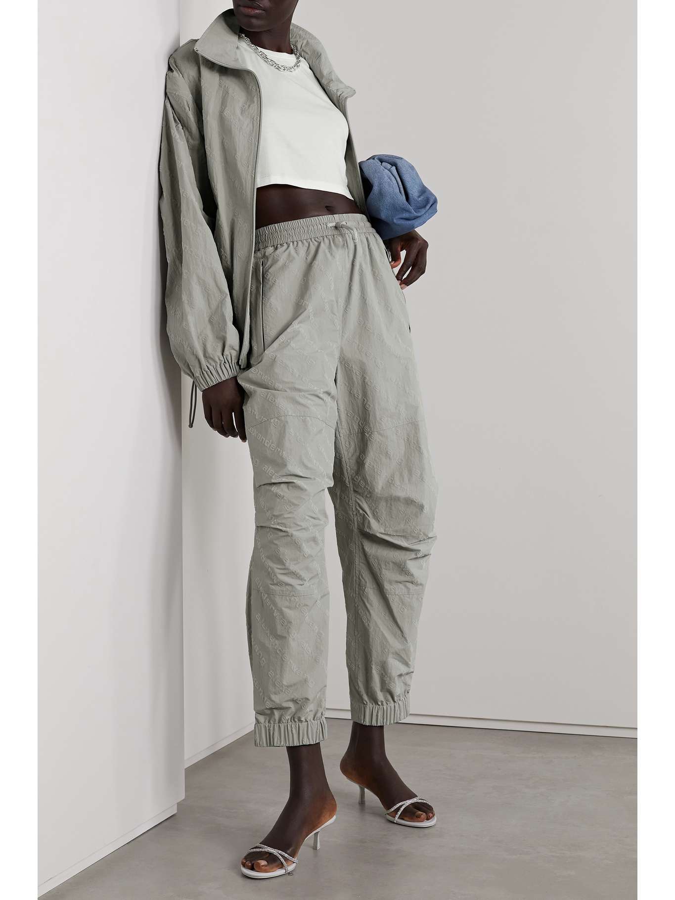 Gray Oversized flocked crinkled-shell track jacket | ALEXANDER WANG ...