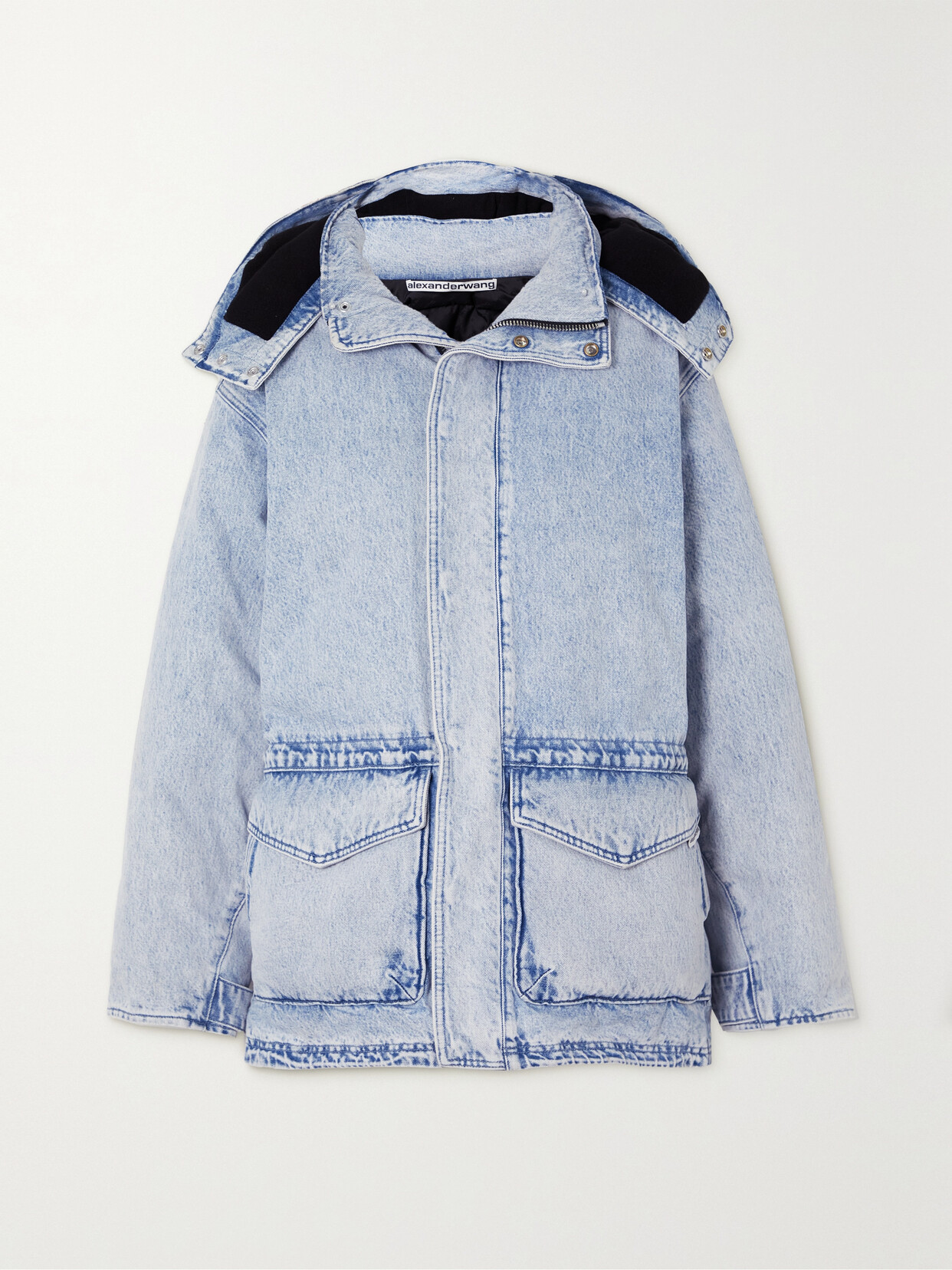 Alexander Wang Oversized Hooded Padded Bleached Denim Jacket In Blue ...