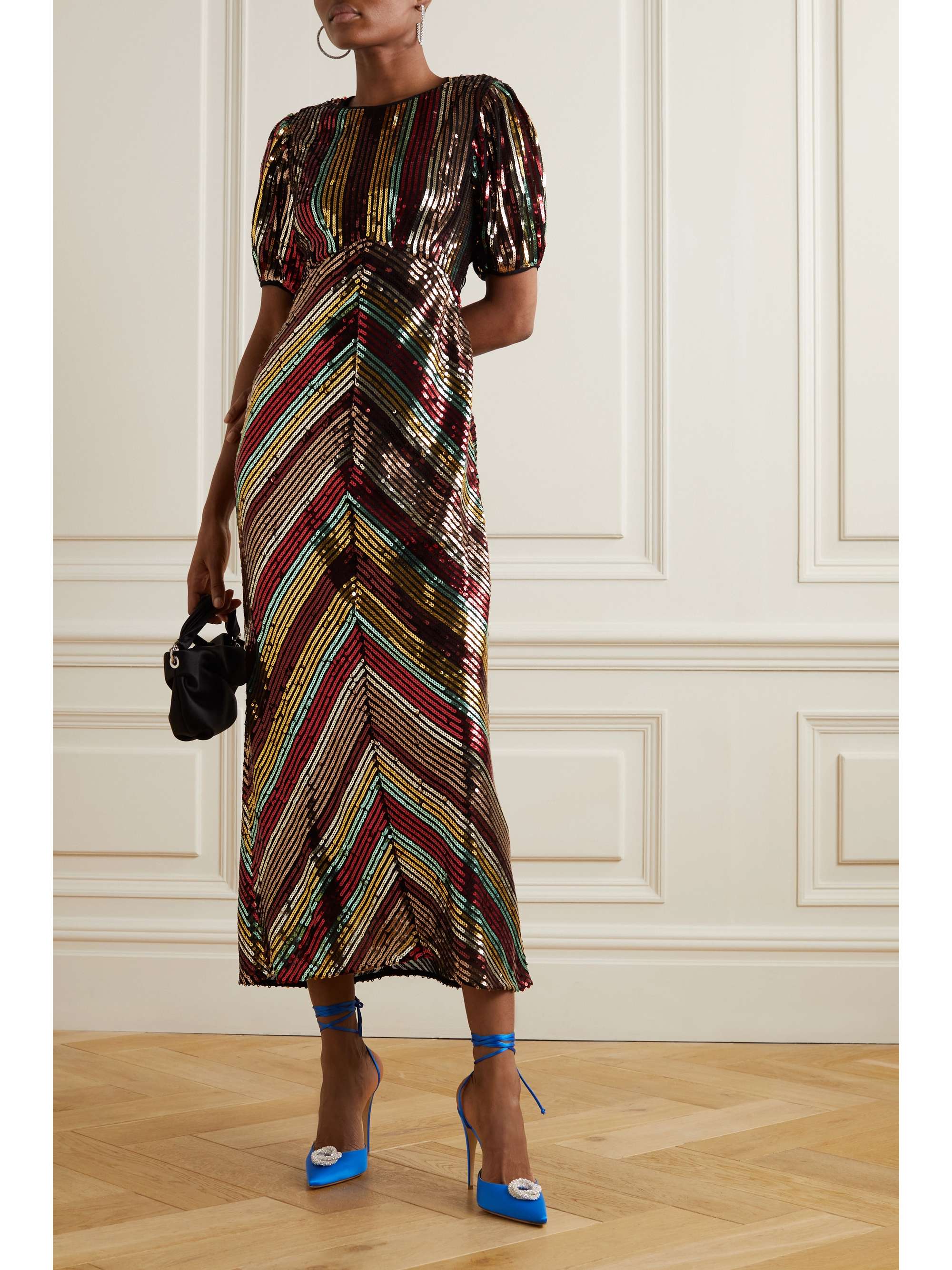 Rixo Multi Sequin Embellished Daisy Midi Dress Harrods Uk