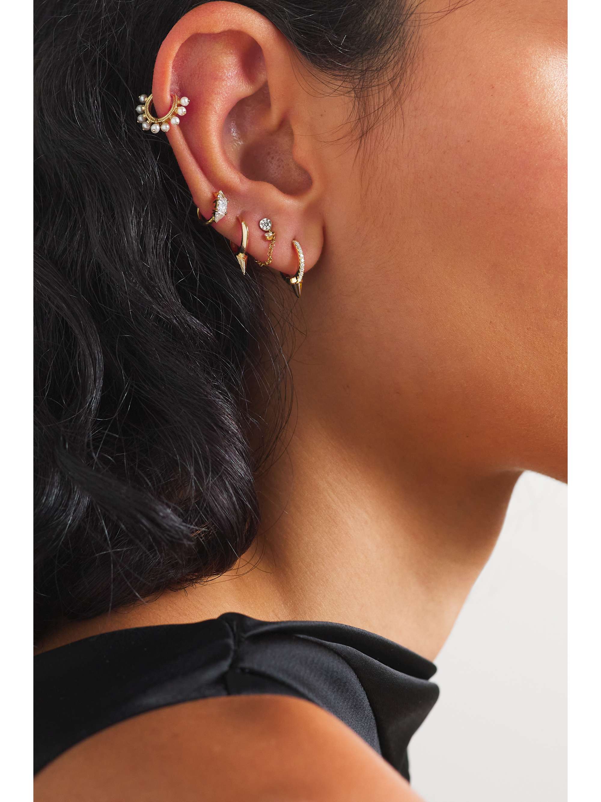 MARIA TASH 8mm 18-karat gold, tiger's eye and diamond single hoop ...