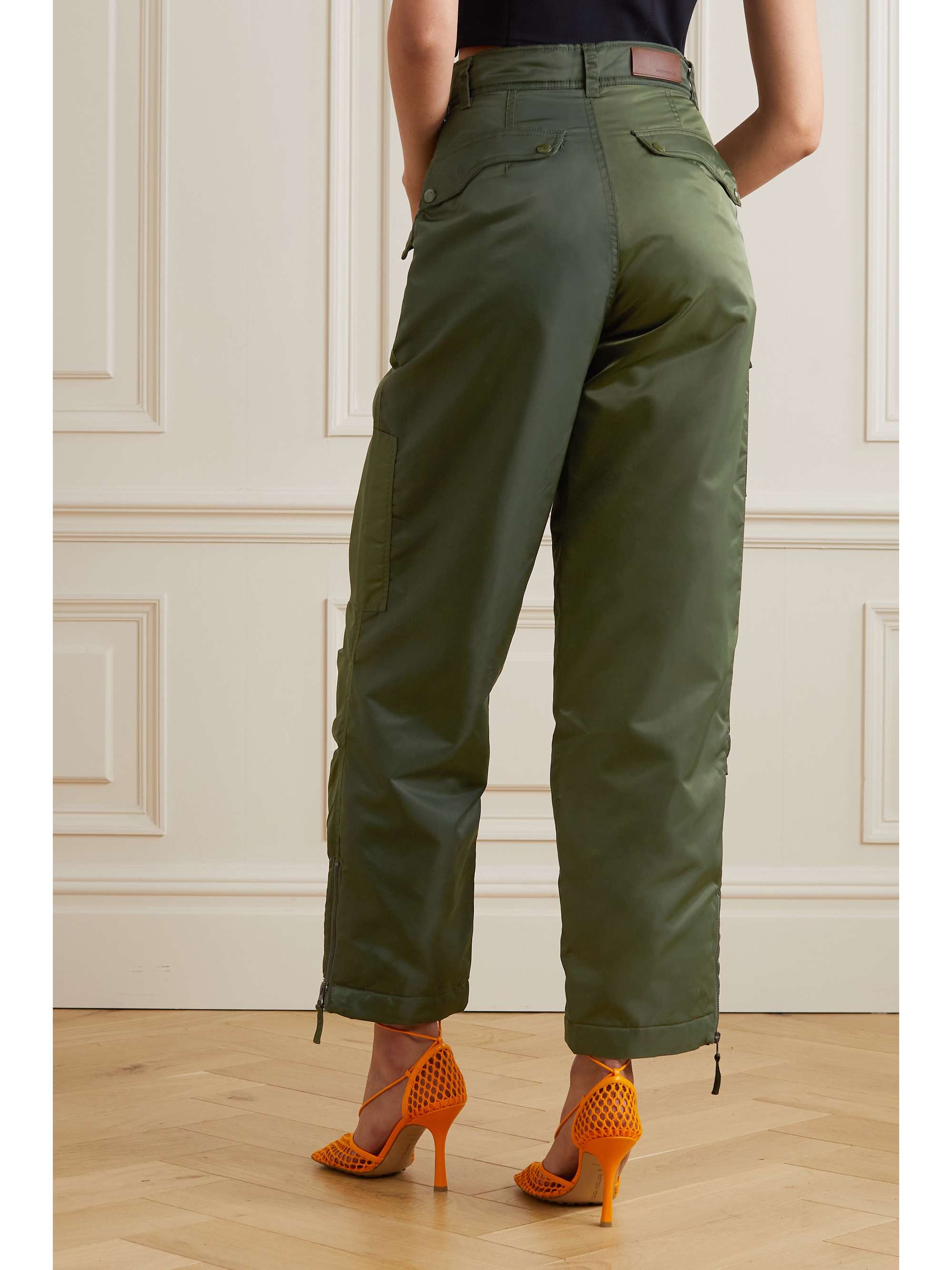 Army green Kaia padded two-tone shell straight-leg cargo pants ...