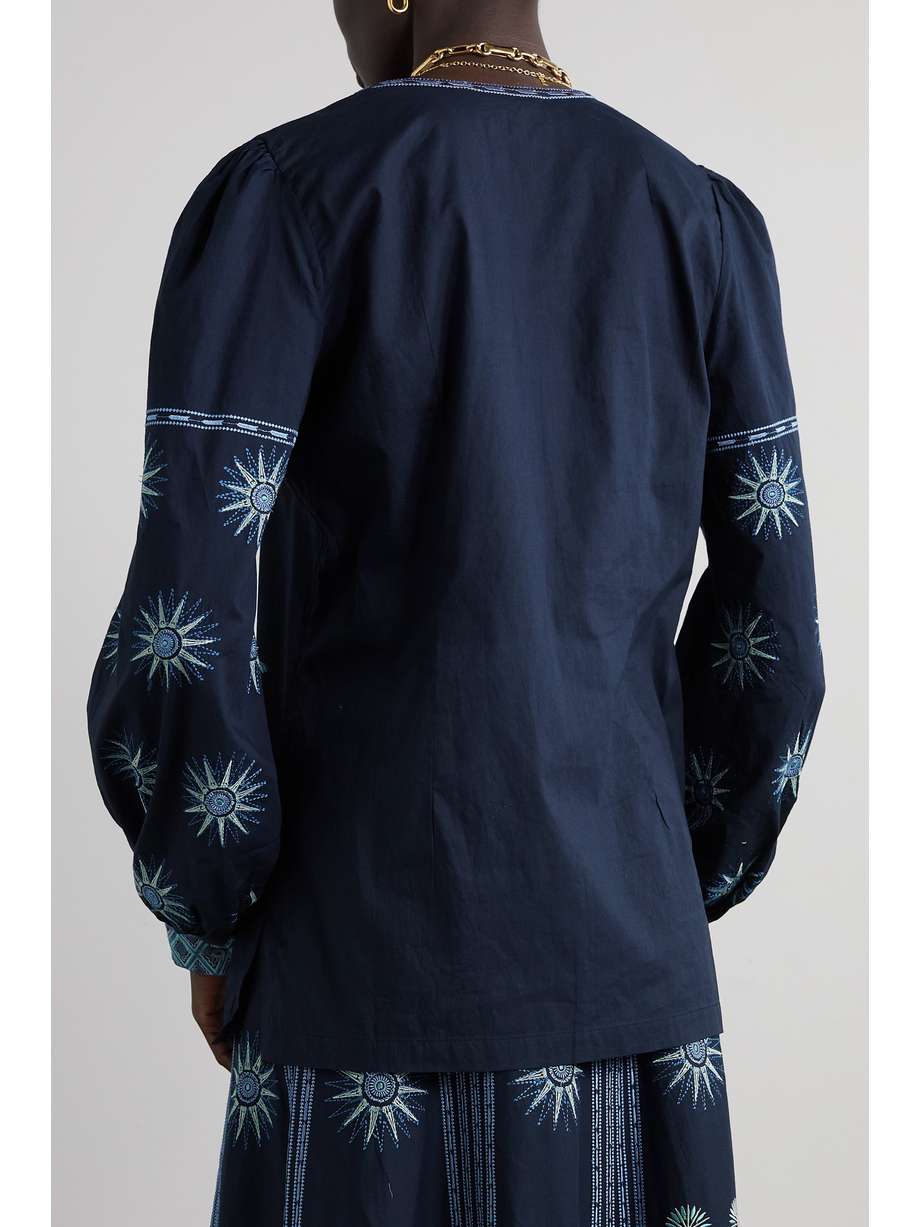 Blue + NET SUSTAIN Vera Balance embroidered cotton-voile blouse ...