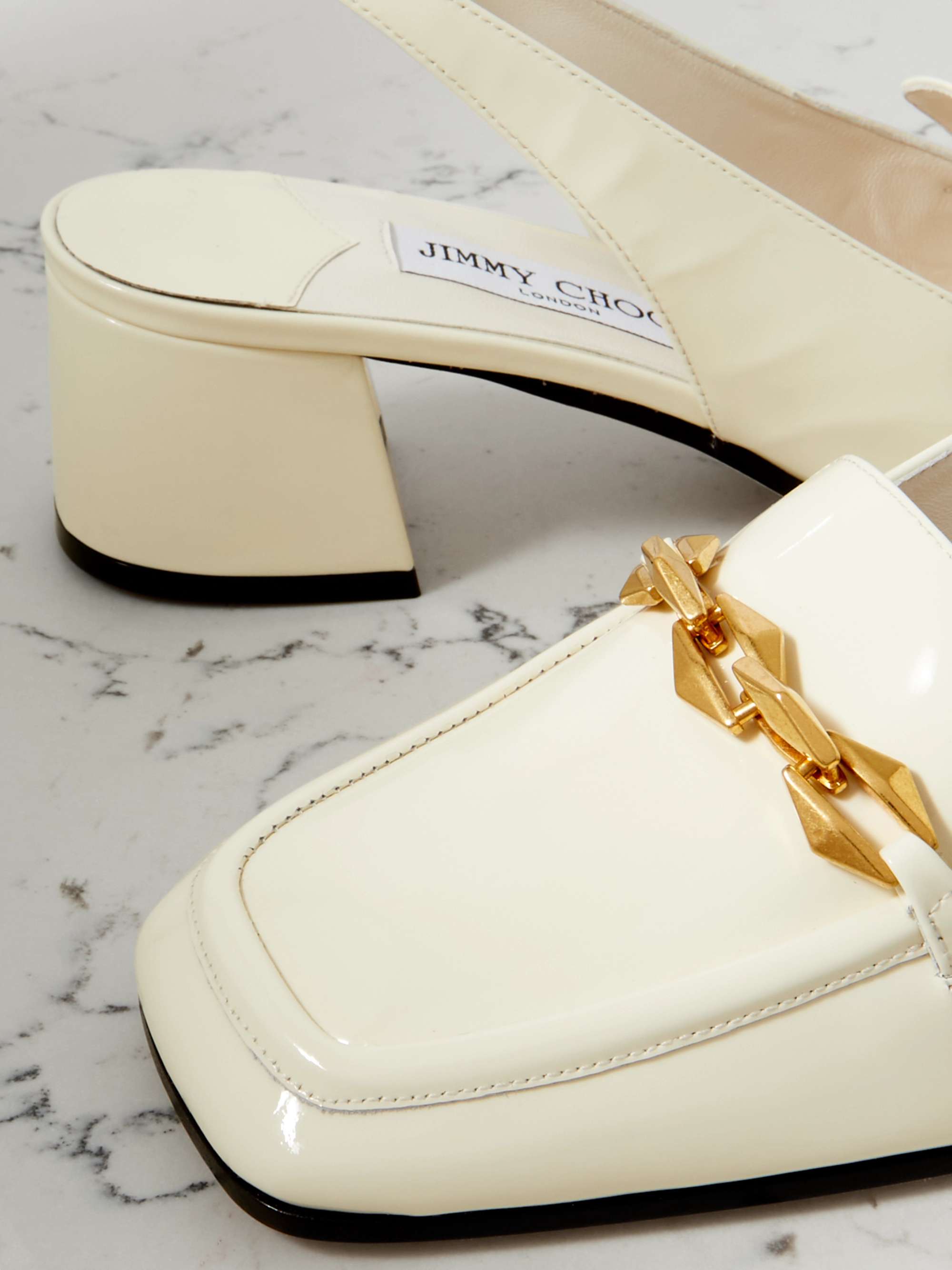 JIMMY CHOO Diamond Tilda 45 embellished patent-leather slingback pumps ...