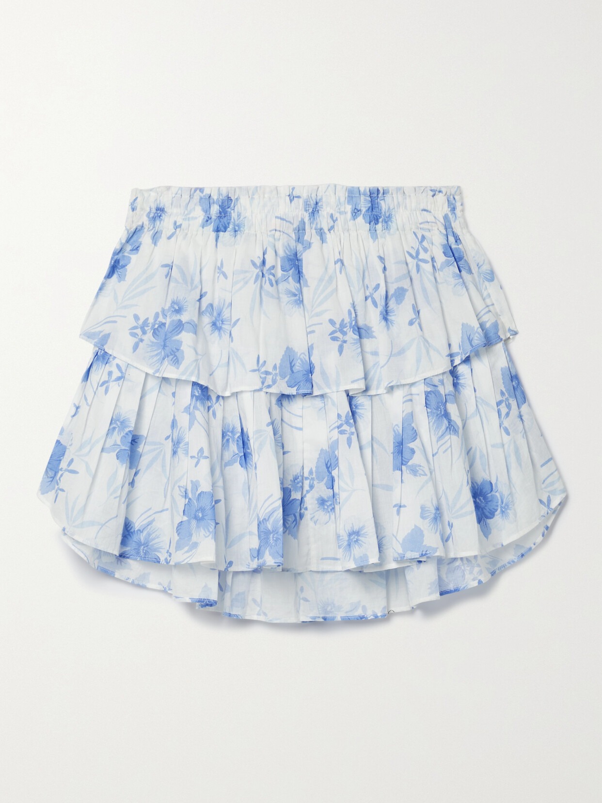 Loveshackfancy Floral Print Ruffled Mini Skirt In Blue-med | ModeSens