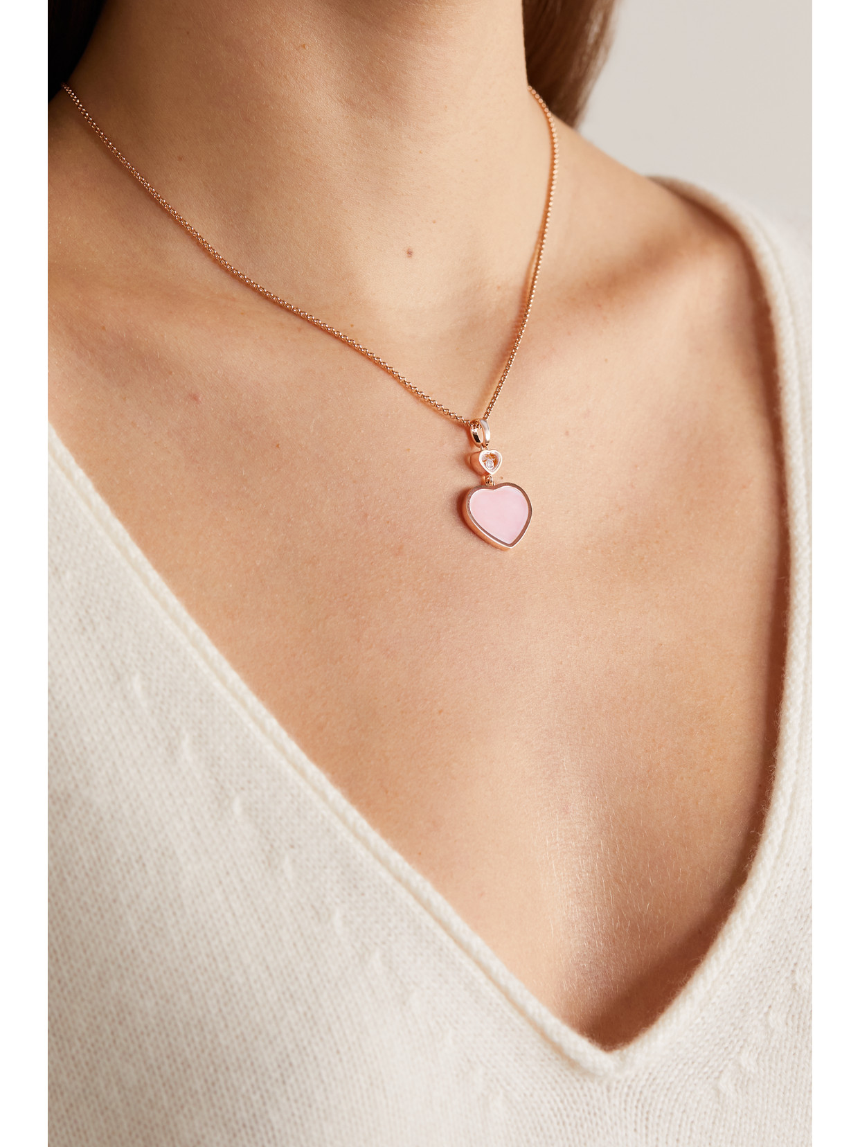 Chopard 18k Rose Gold Happy Heart Pink Opal And Diamond Pendant ...
