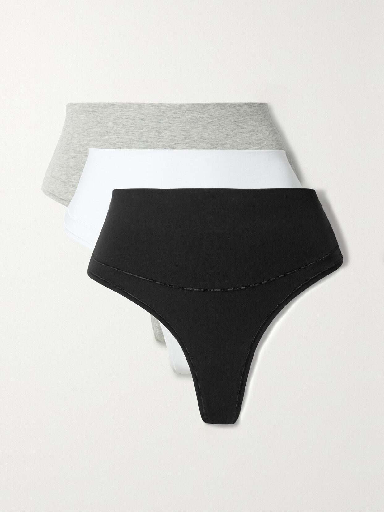 Spanx Control Set Of Three Stretch-cotton And Modal-blend Jersey Thongs ...