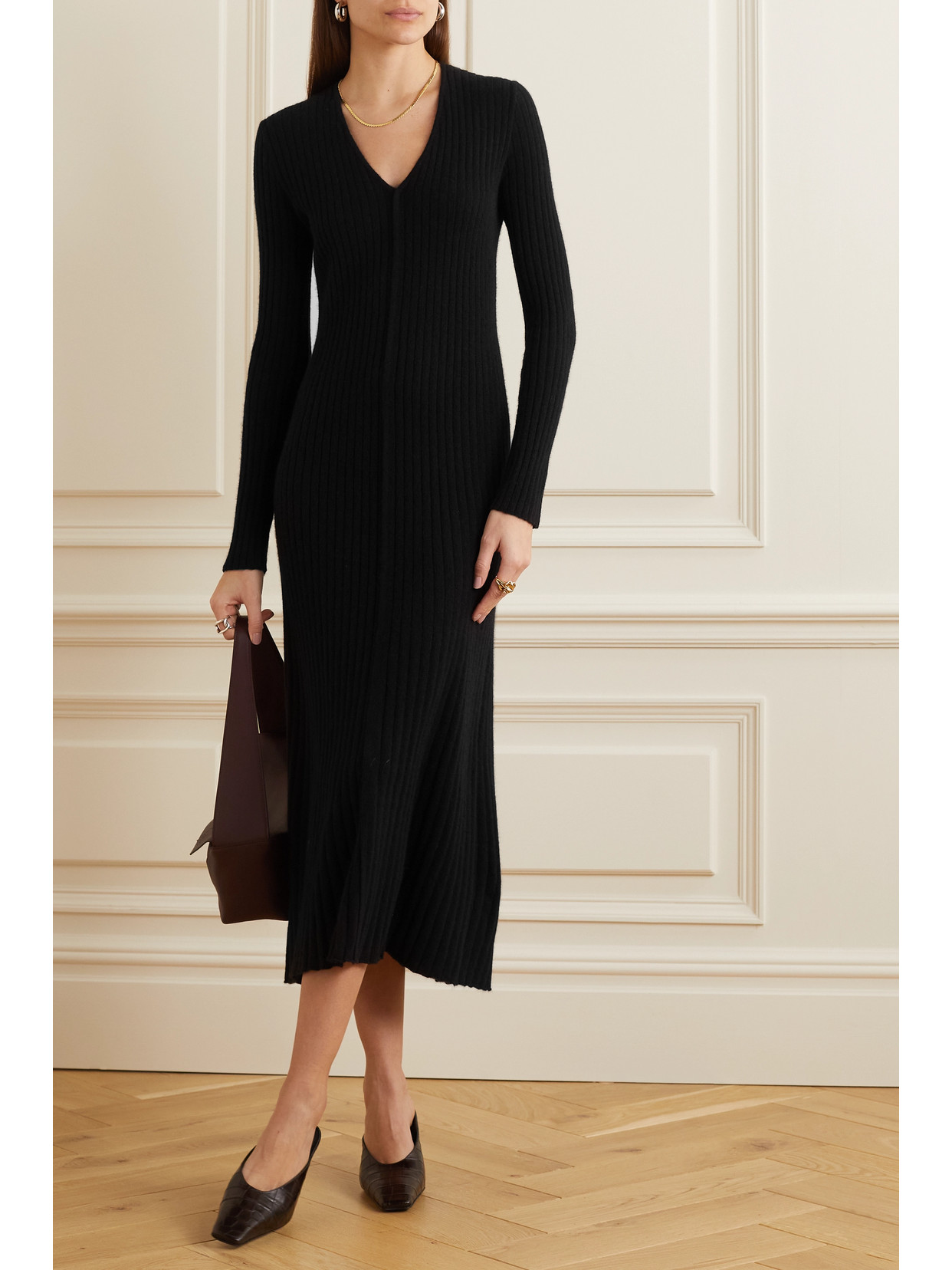 Lisa Yang Lilo Ribbed Cashmere Midi Dress In Black | ModeSens