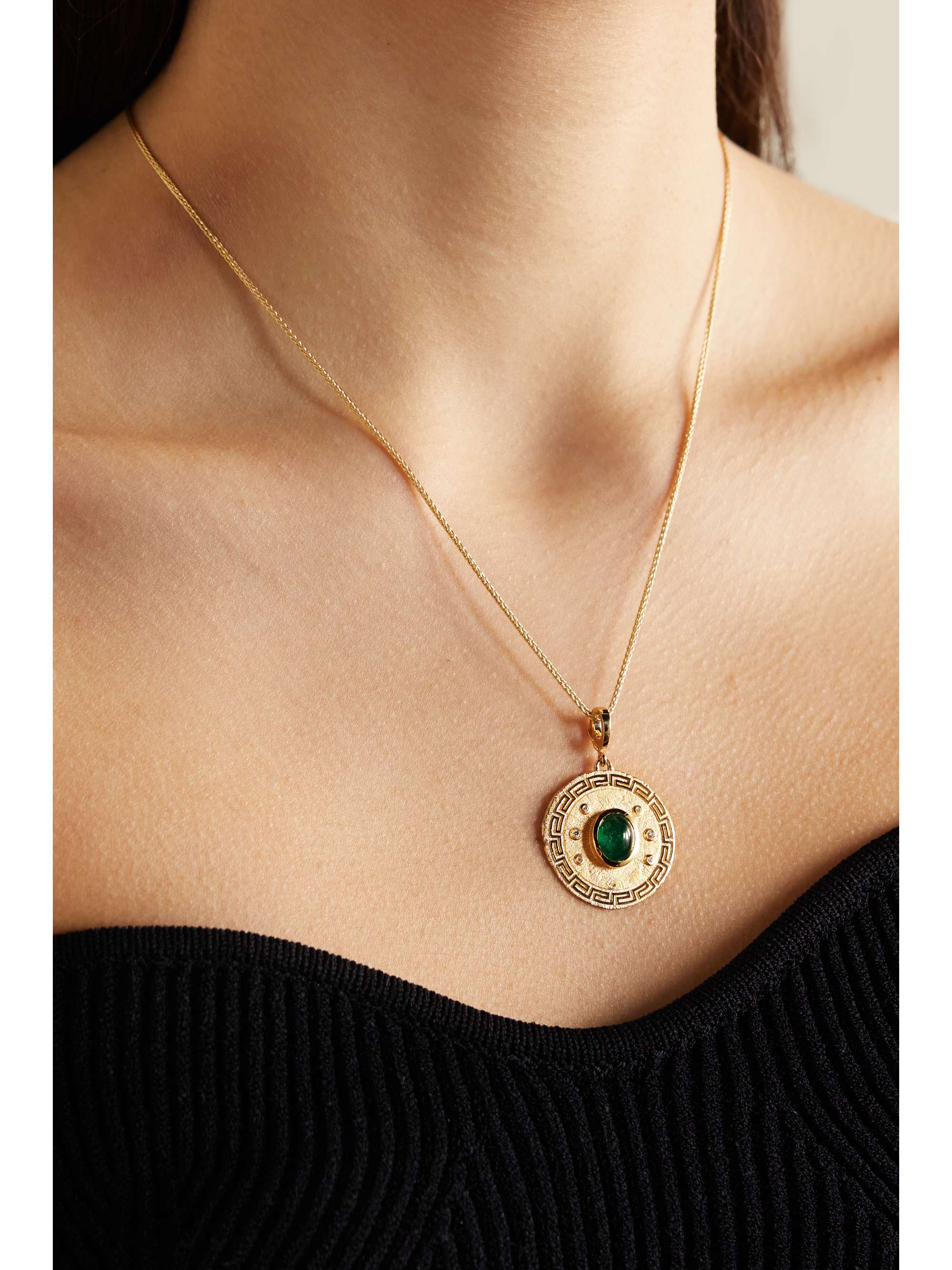 AZLEE 18-karat gold, emerald and diamond necklace | NET-A-PORTER