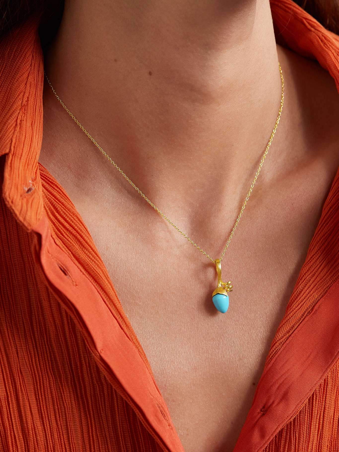 OLE LYNGGAARD COPENHAGEN Lotus Sprout 18-karat gold turquoise necklace ...