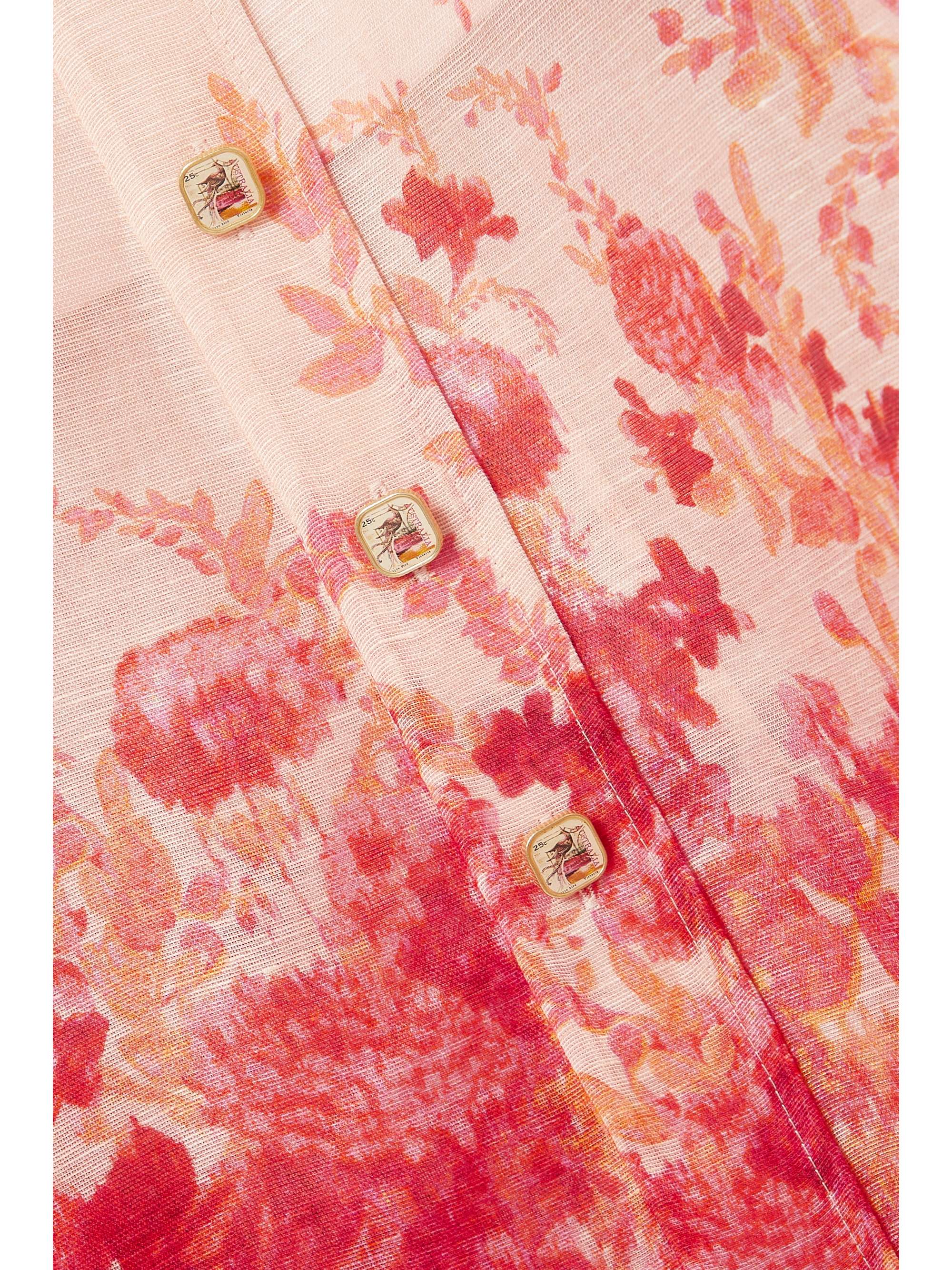 Zimmermann High Tide Belted Floral Print Linen And Silk Blend Midi