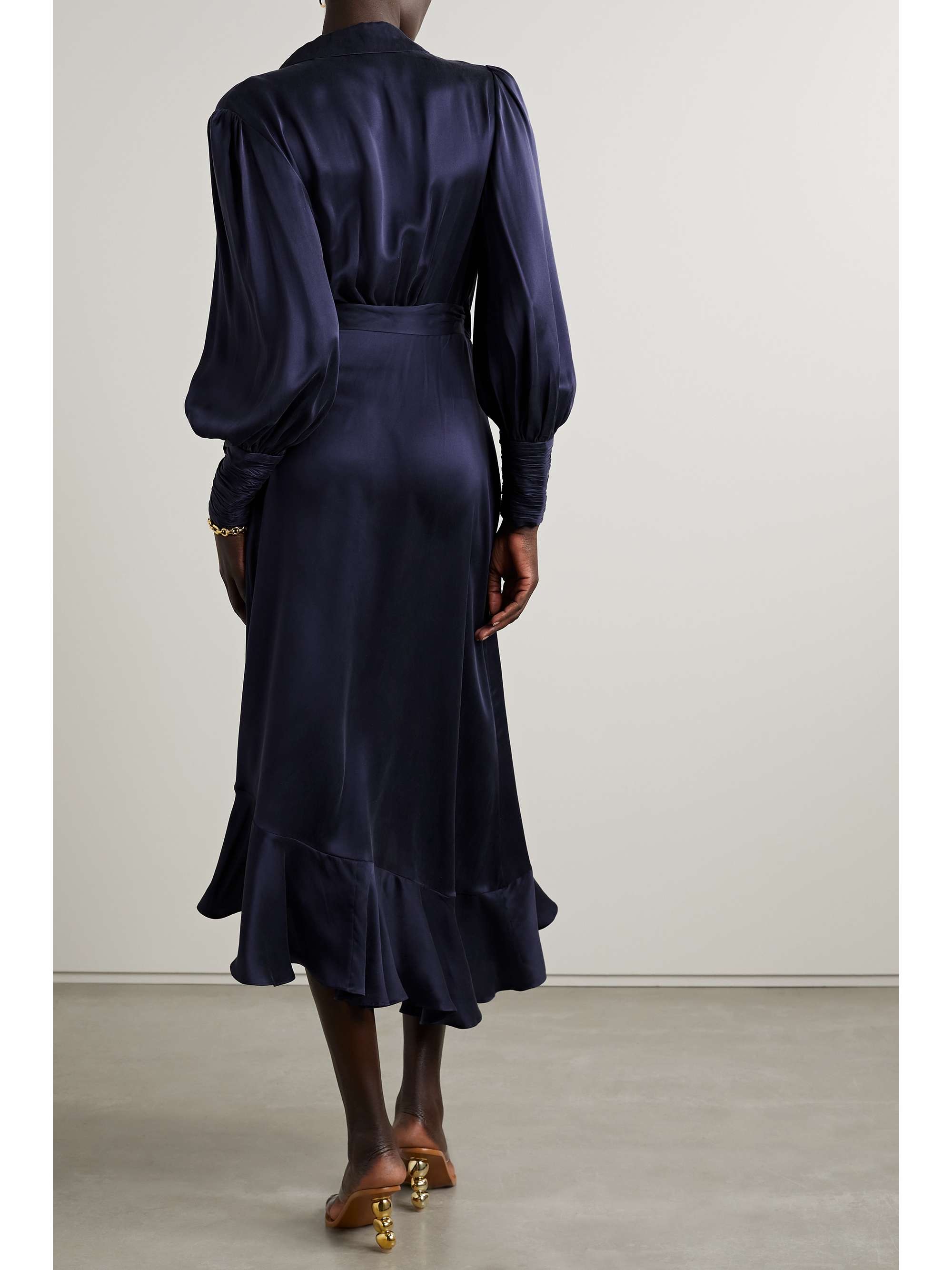 Zimmermann Asymmetric Ruffled Silk Satin Midi Wrap Dress Net A Porter