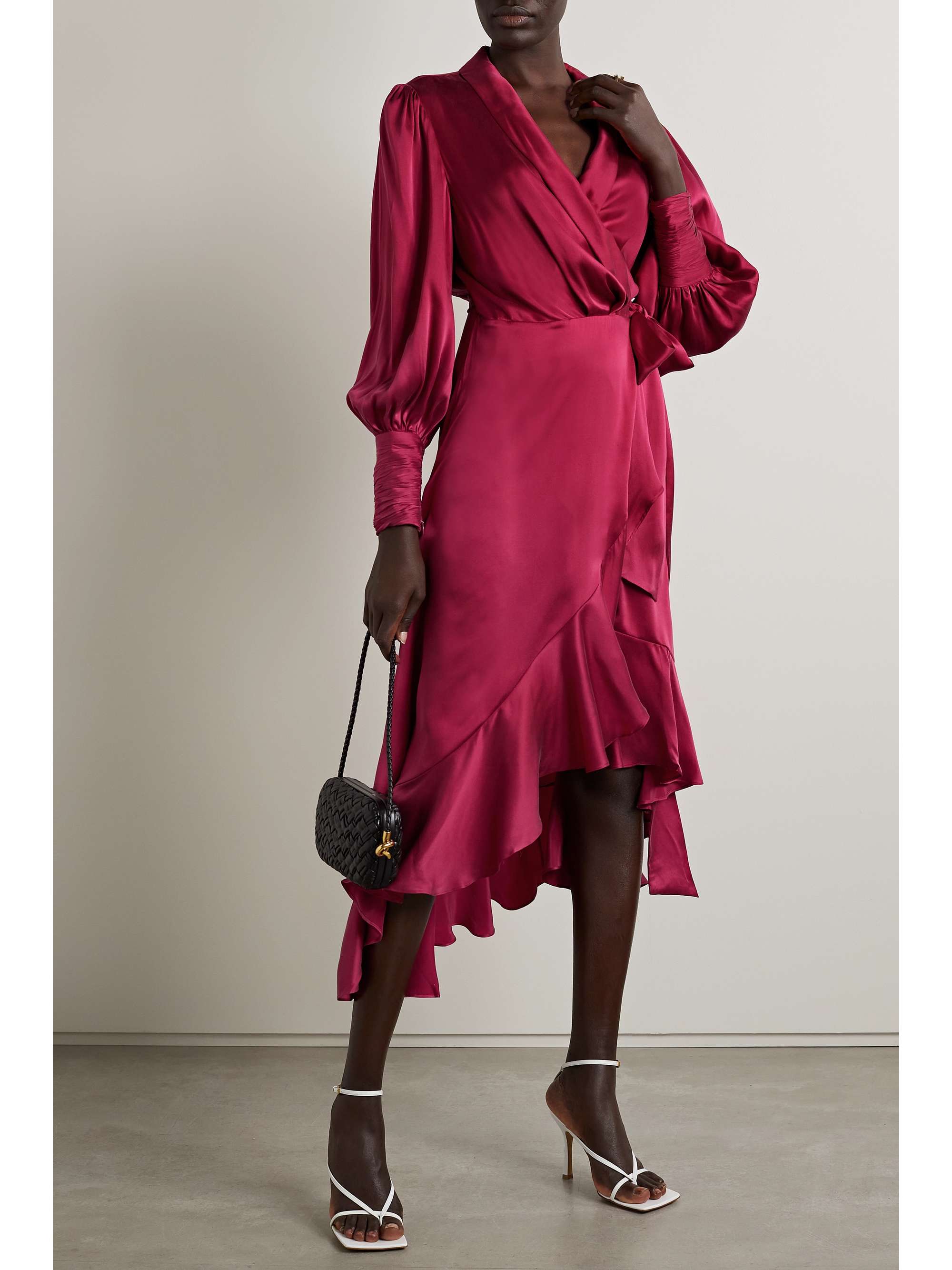 Zimmermann Asymmetric Ruffled Silk Satin Midi Wrap Dress Net A Porter