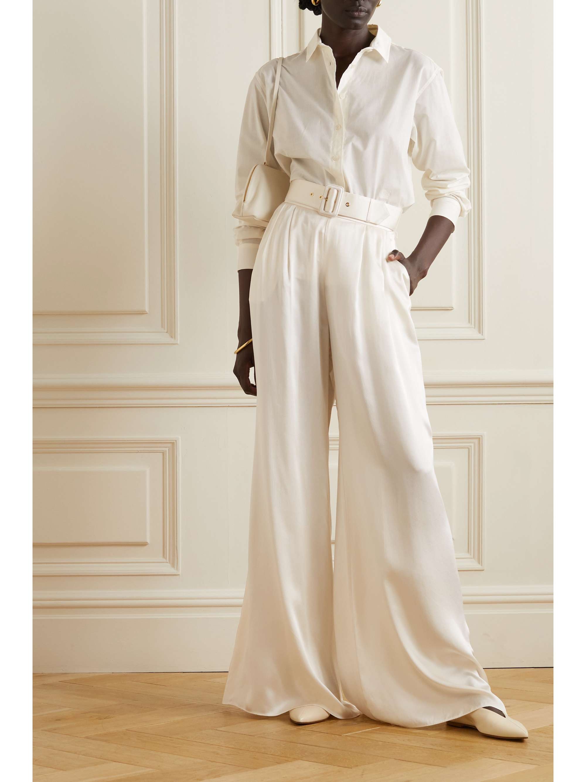 Cream Belted Silk Crepe Wide Leg Pants Zimmermann Net A Porter