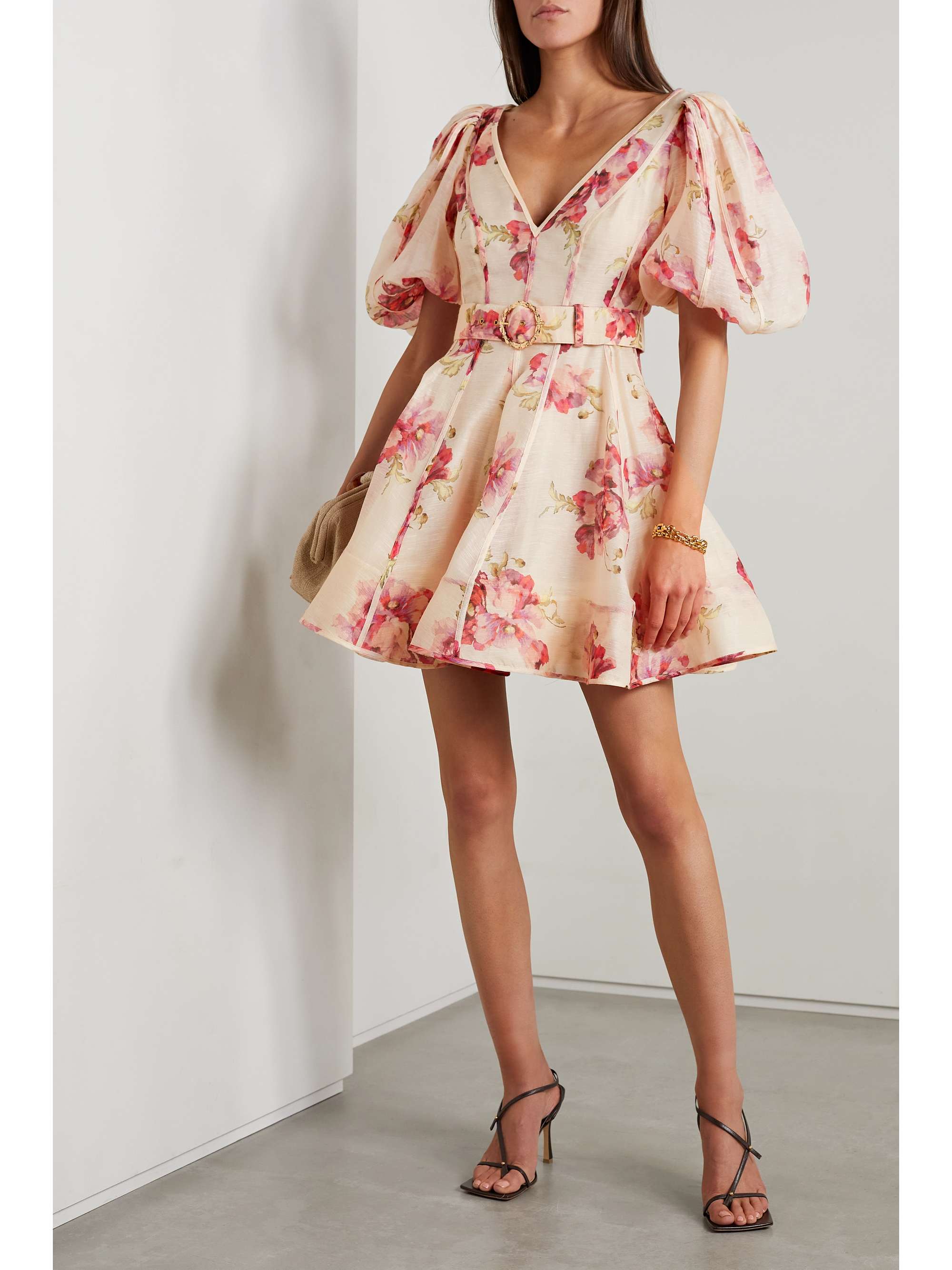 Zimmermann High Tide Belted Floral Print Silk And Linen Blend Mini