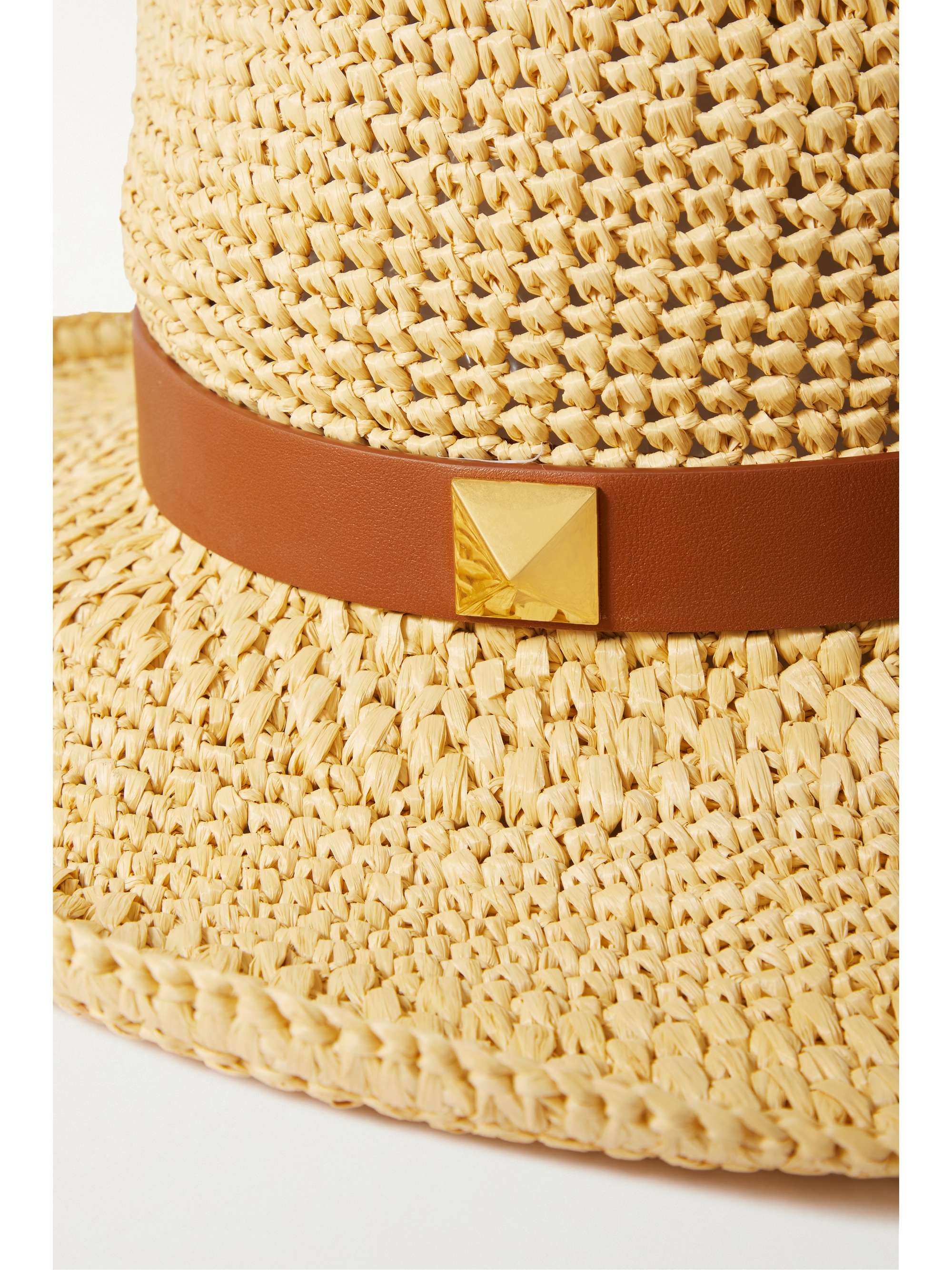 VALENTINO GARAVANI Roman Stud leather-trimmed straw fedora | NET-A-PORTER