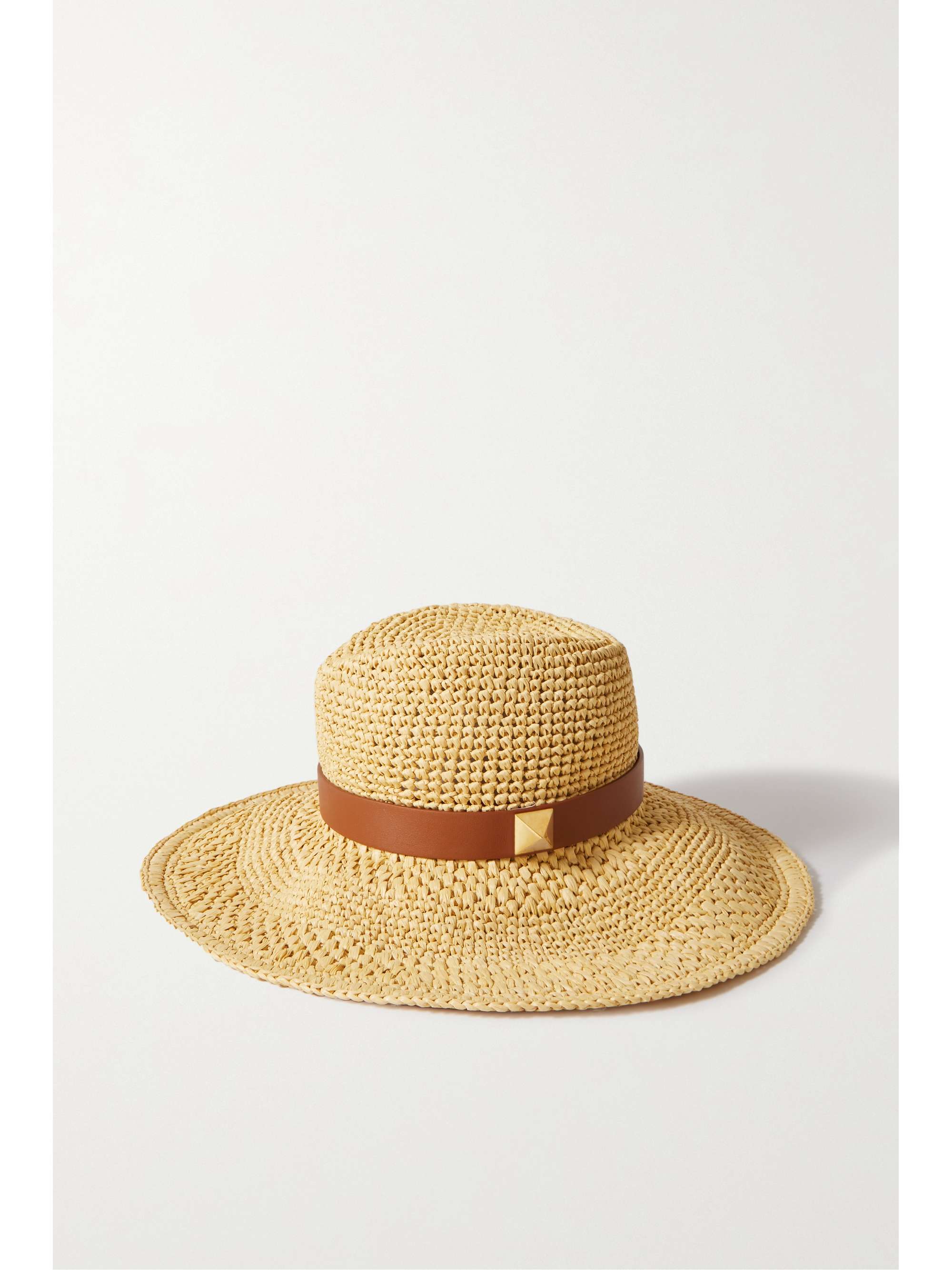 VALENTINO GARAVANI Roman Stud leather-trimmed straw fedora | NET-A-PORTER