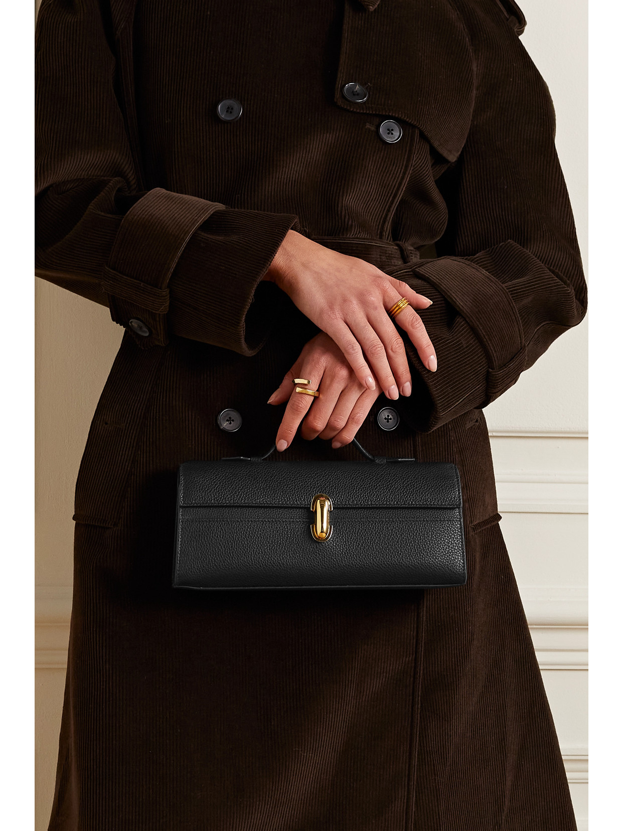 Savette Slim Leather Pochette Top-handle Bag In Black | ModeSens