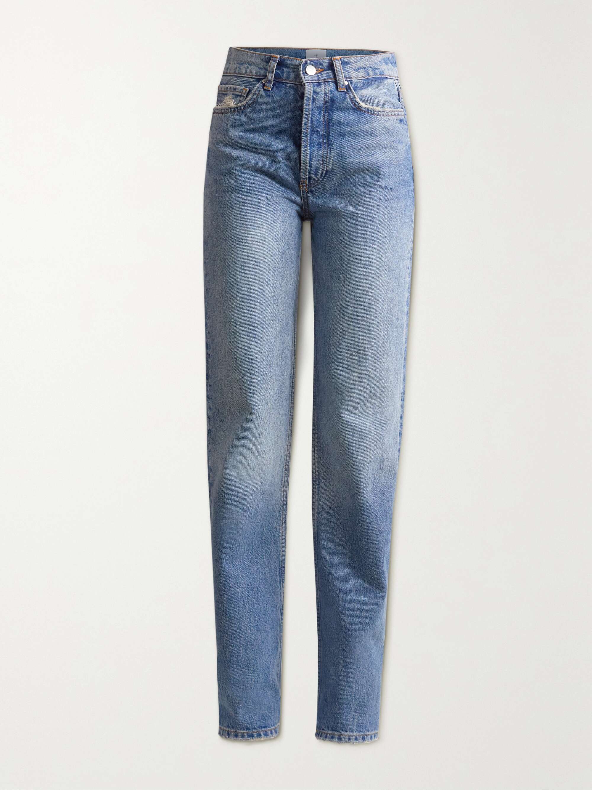Anine Bing Brenda Grey Distressed Cropped High Rise Button Fly Jean ...