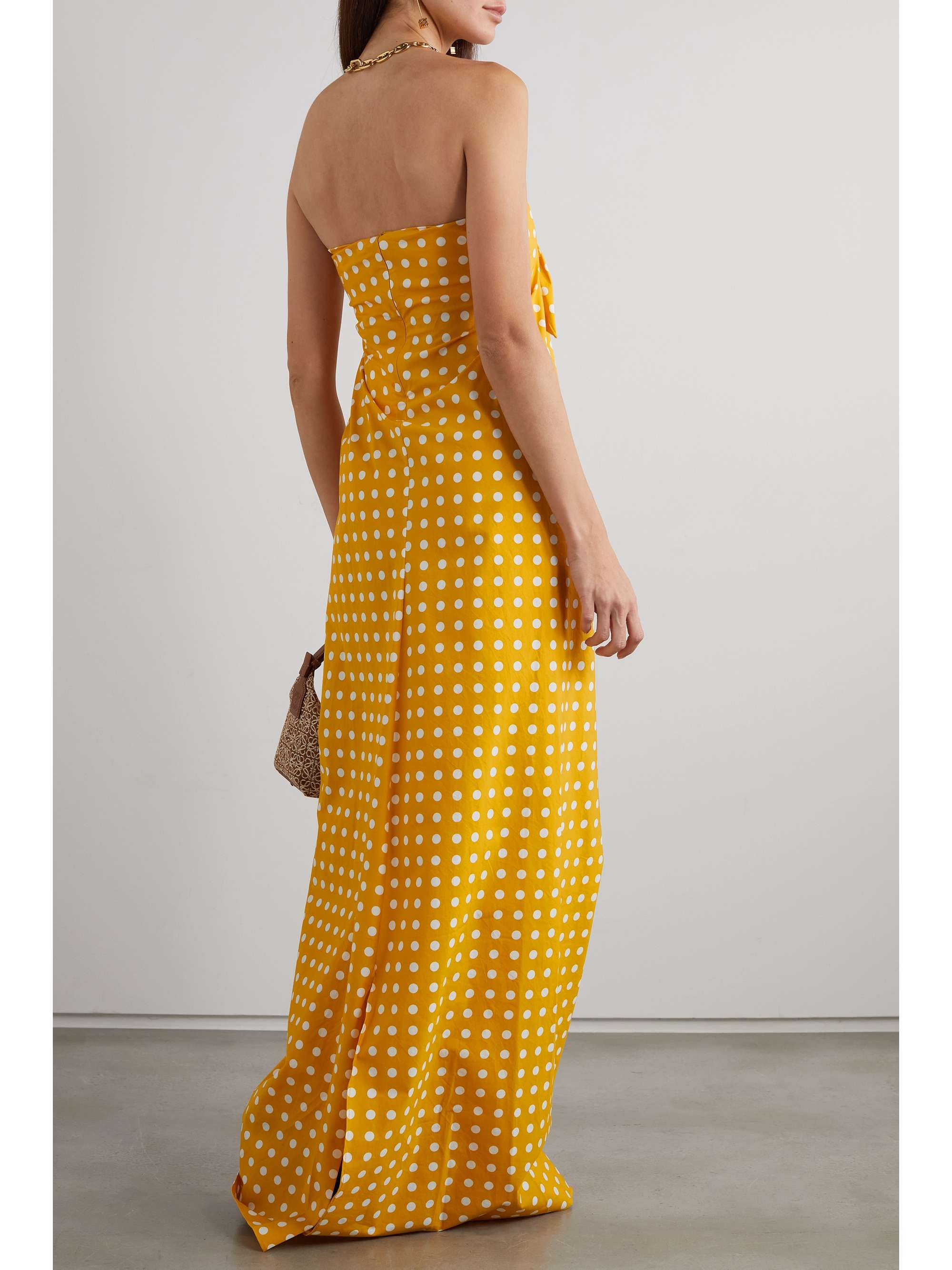 Caroline Constas Kaia Strapless Tie Detailed Polka Dot Cotton Blend