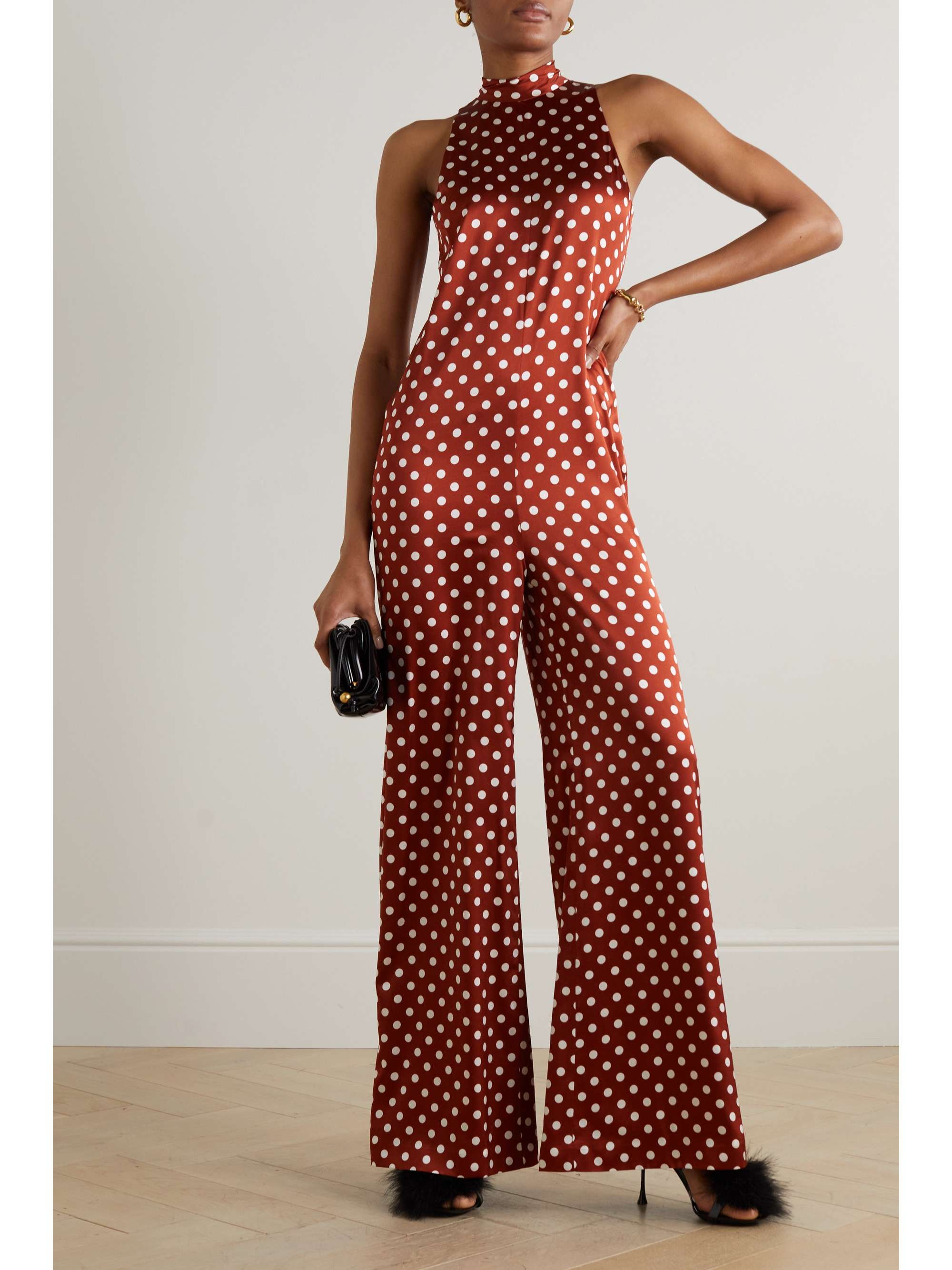 Caroline Constas Meredith Polka Dot Silk Blend Satin Jumpsuit Net A