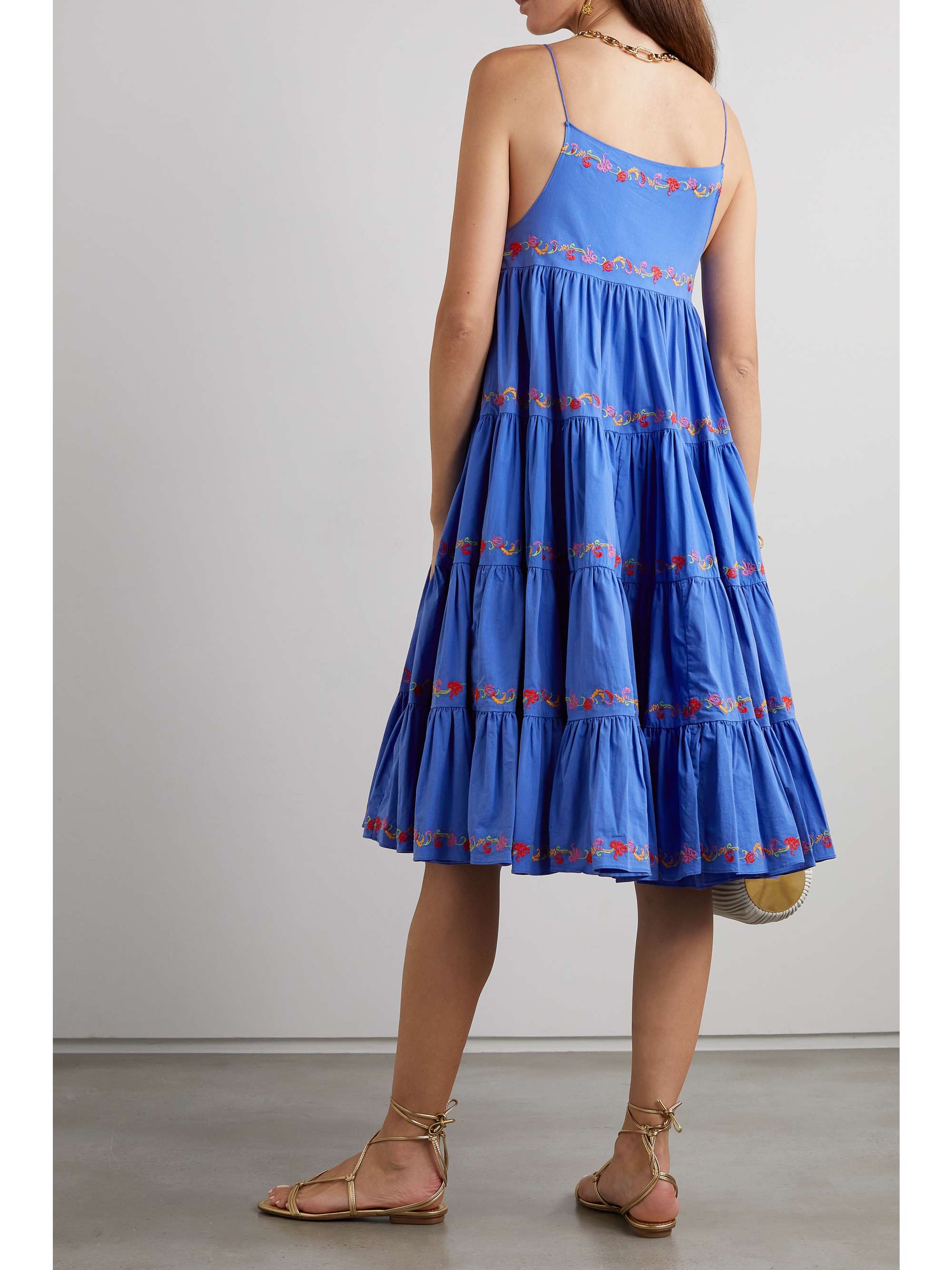 Caroline Constas Katarina Tiered Embroidered Cotton Blend Poplin Midi