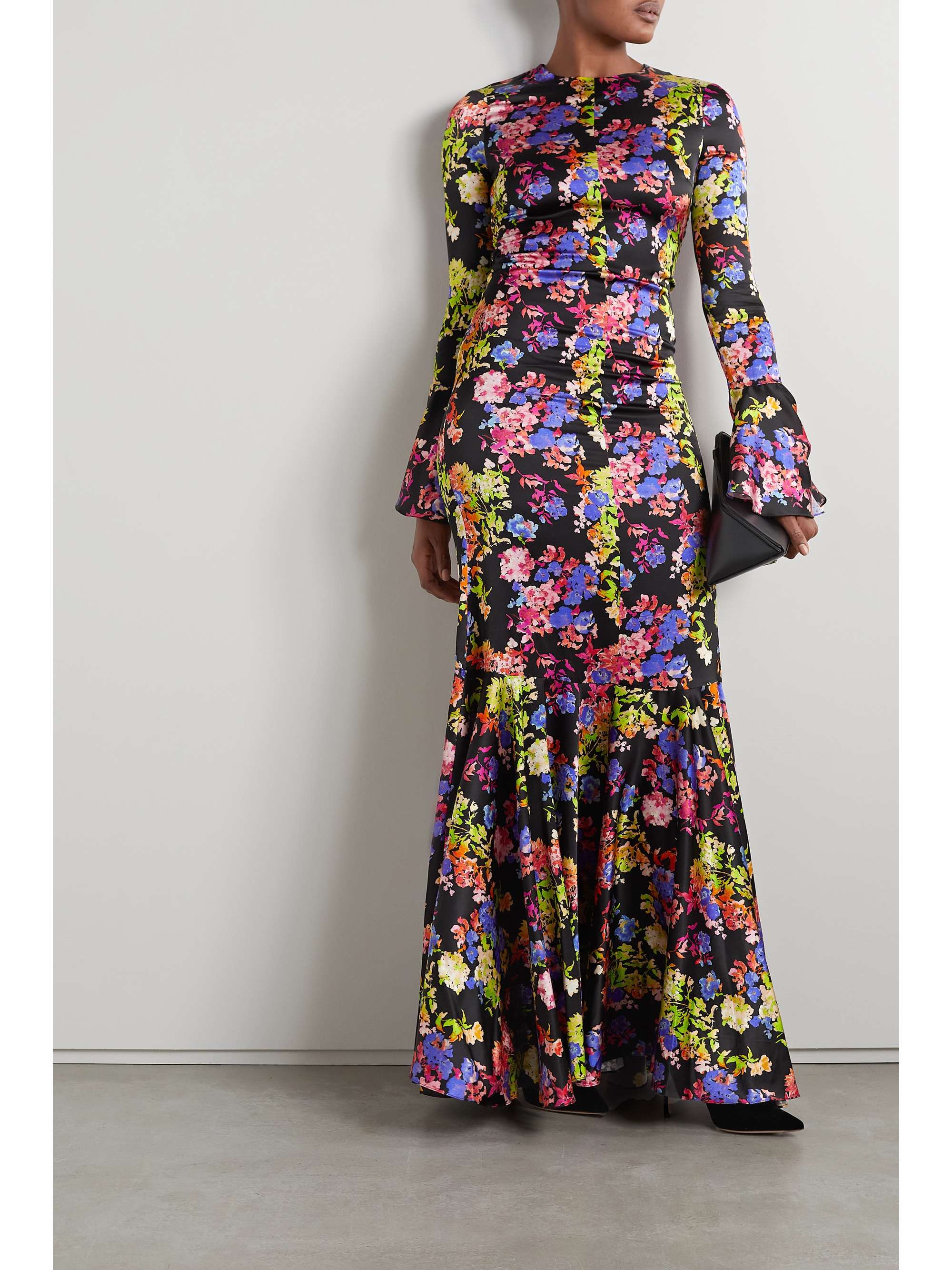 Black Allonia floral-print stretch-silk gown | CAROLINE CONSTAS | NET-A ...