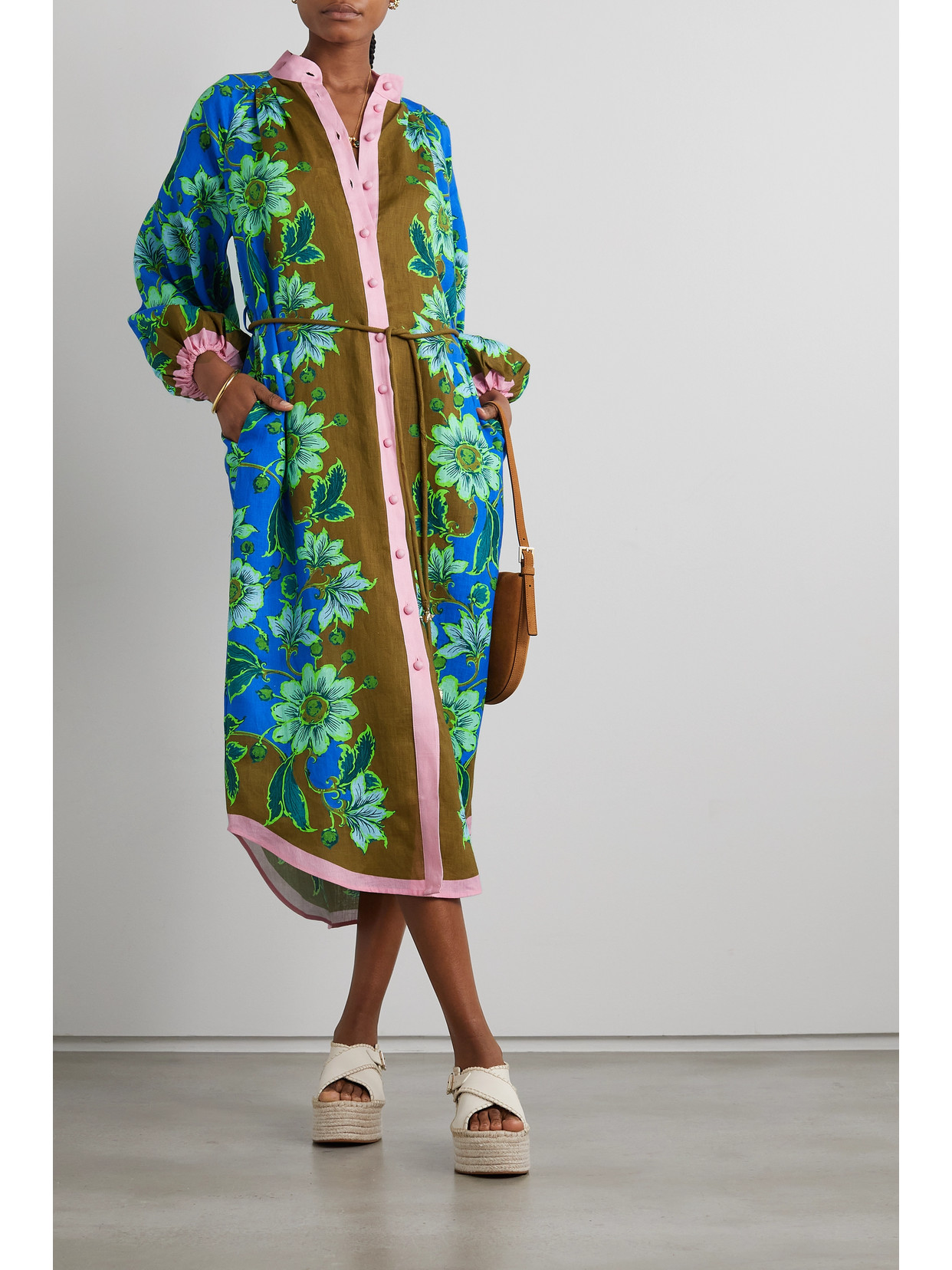Alemais Blue Winnie Floral Print Shirt Dress | ModeSens