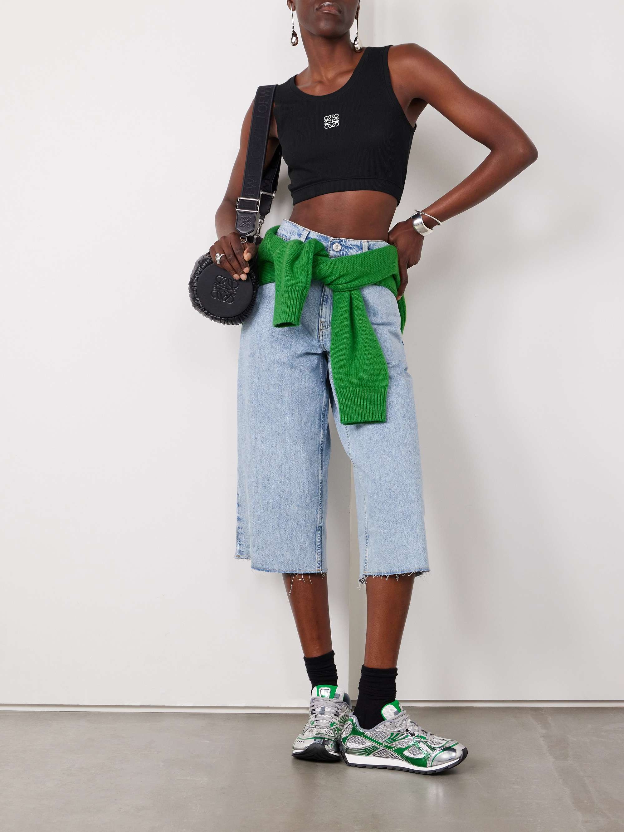 LOEWE Anagram poplin-paneled embroidered ribbed stretch-cotton jersey ...