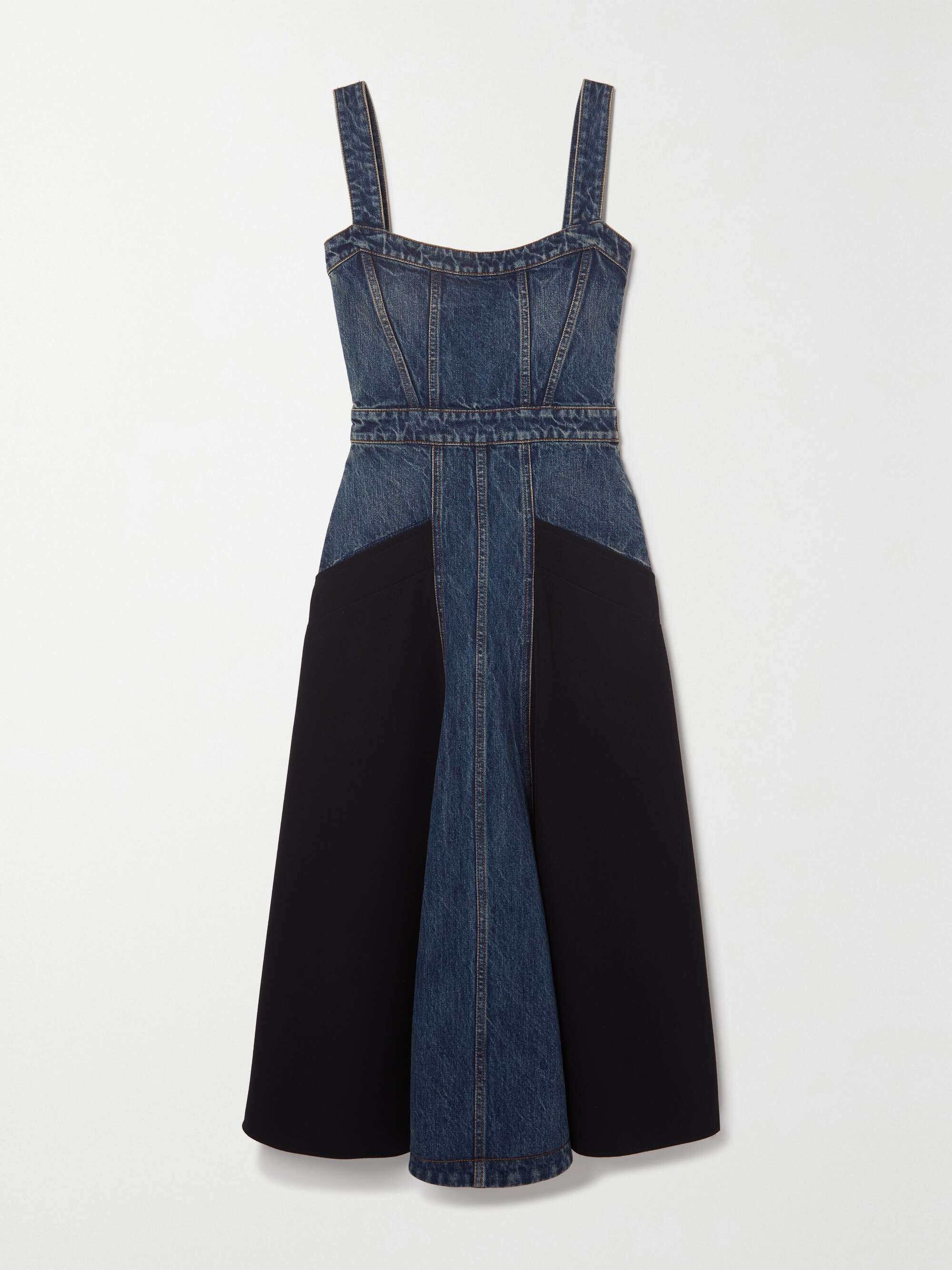 CHLOÉ Paneled denim and wool midi dress | NET-A-PORTER