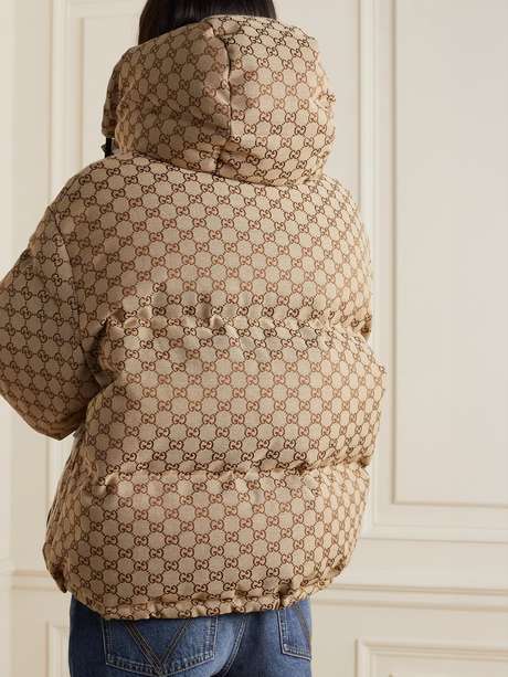 GUCCI Hooded padded cotton-blend logo-jacquard down jacket | NET-A-PORTER