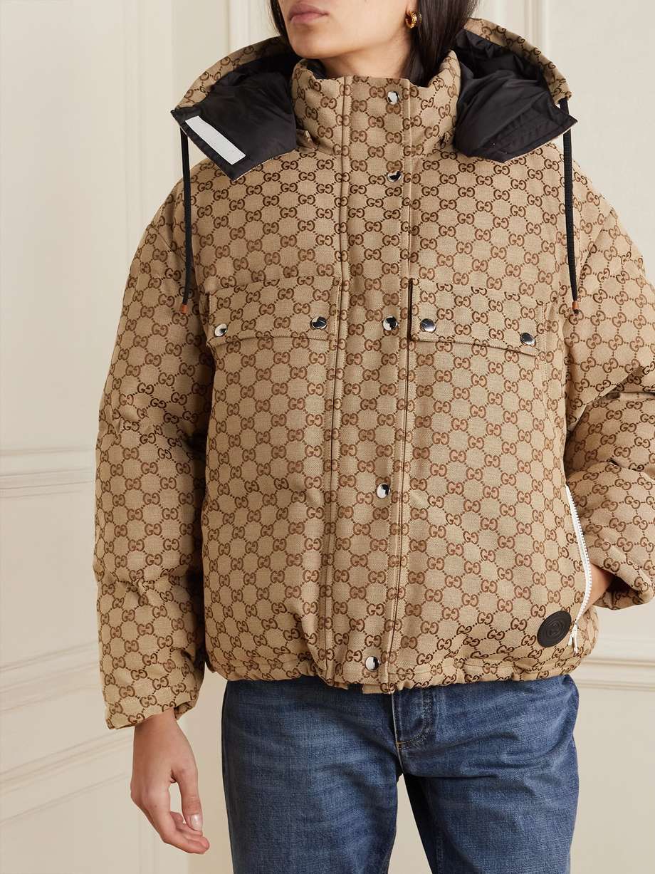 GUCCI Hooded padded cotton-blend logo-jacquard down jacket | NET-A-PORTER