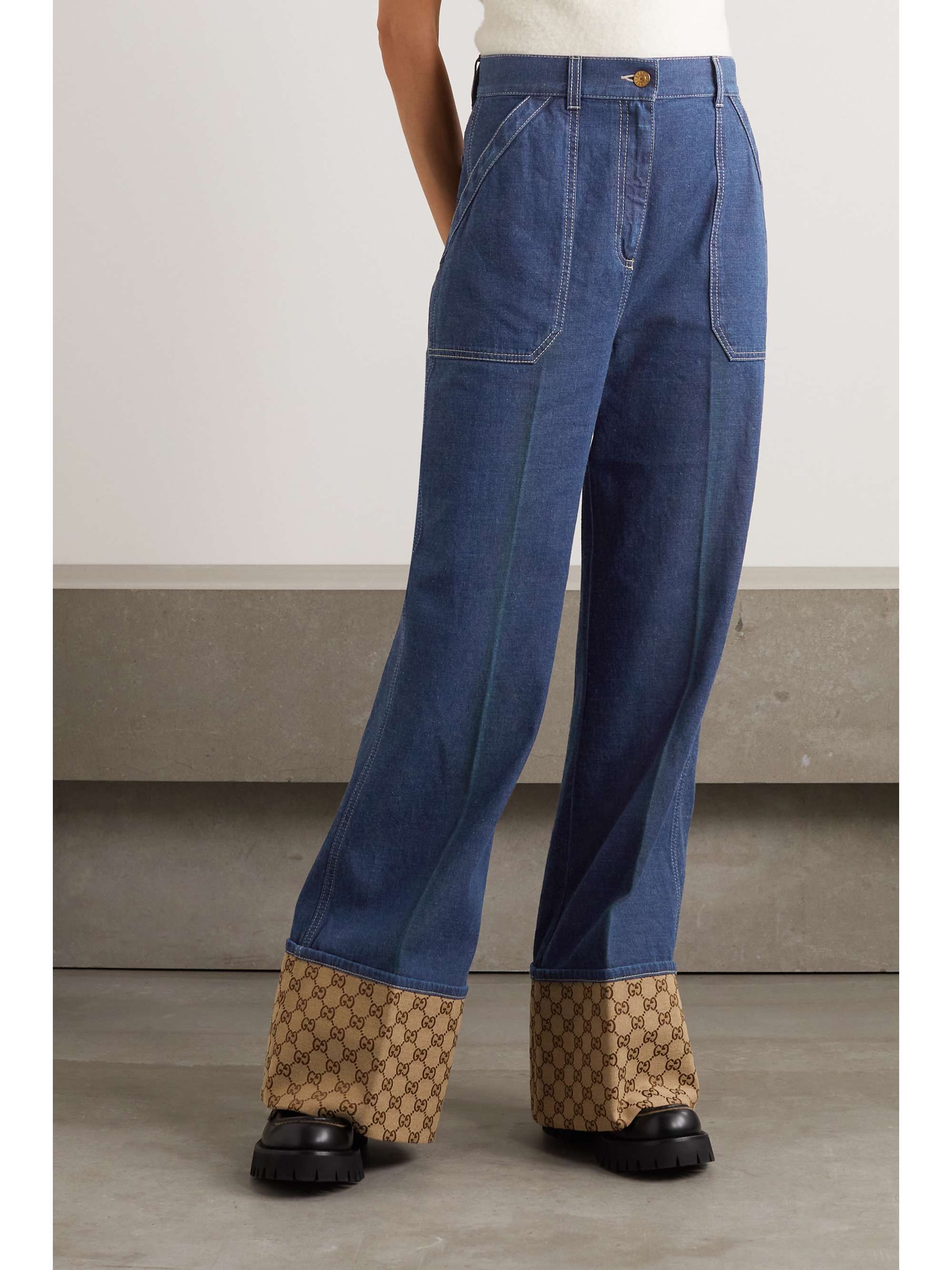 GUCCI Wide-leg coated-canvas trimmed jeans | NET-A-PORTER