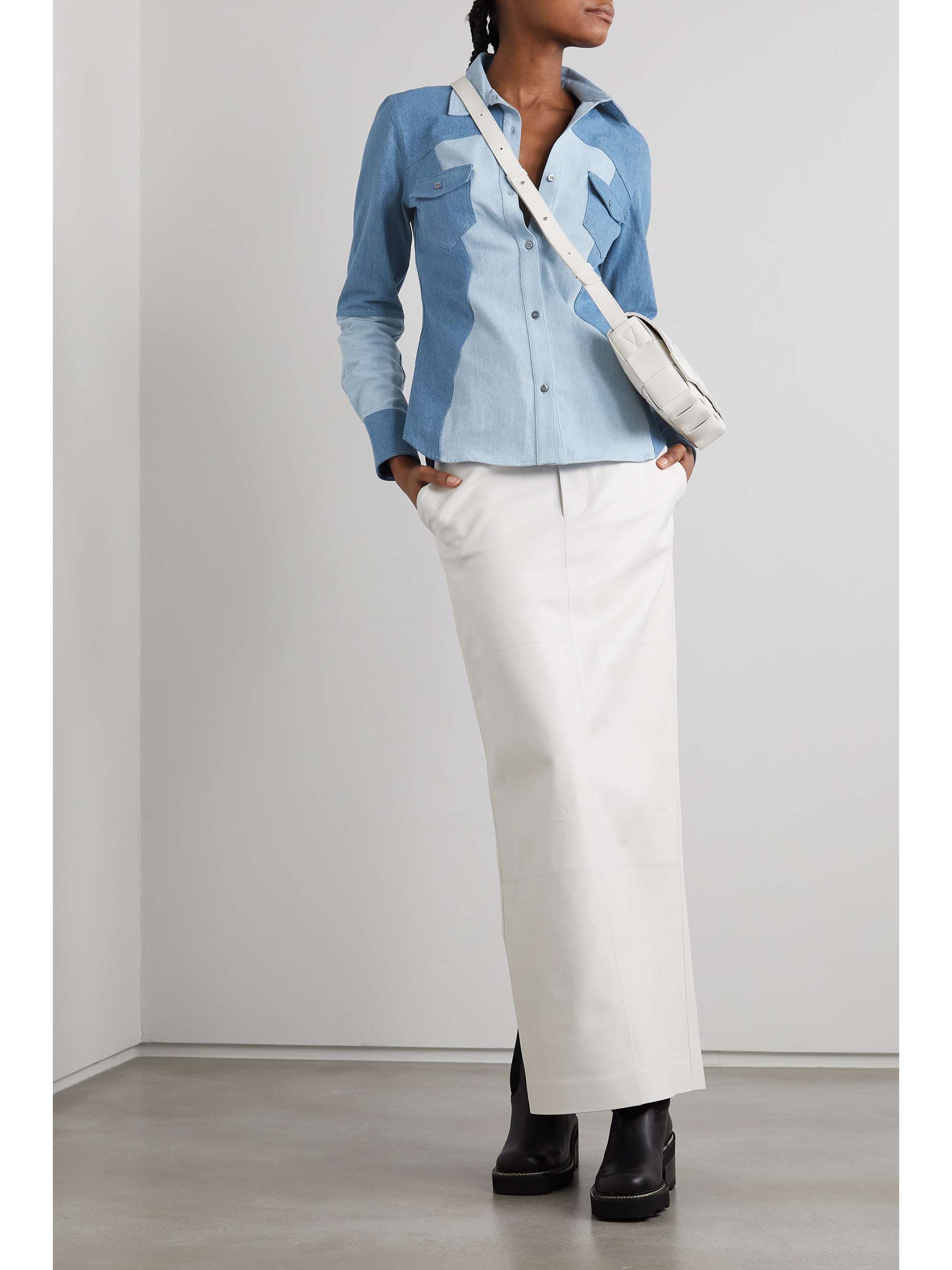 Blue + E.L.V. DENIM Elly patchworked two-tone linen shirt | GABRIELA ...