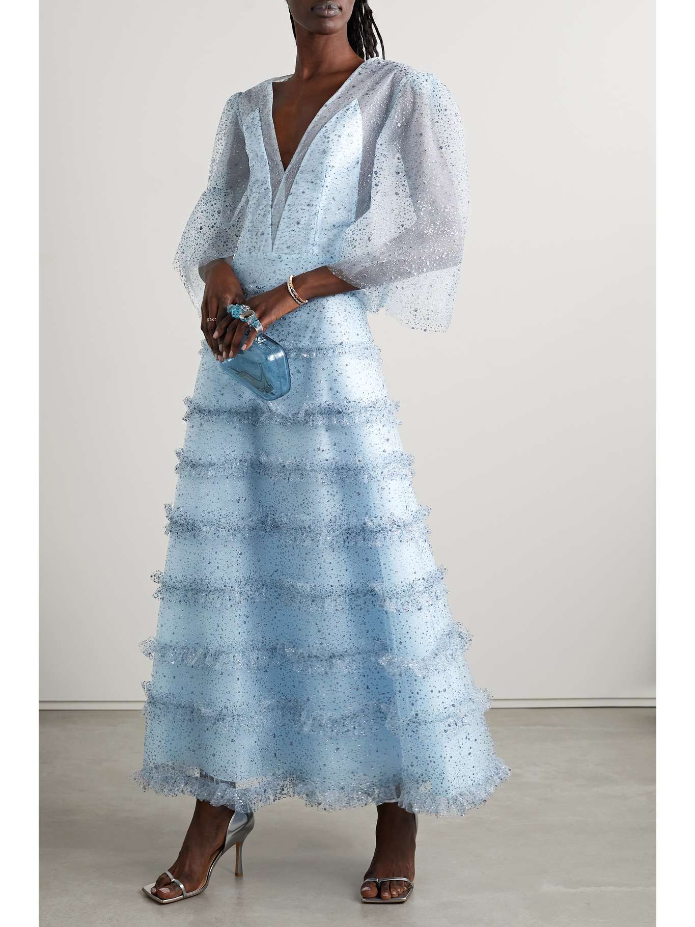 COSTARELLOS Lucia ruffled fil coupé tulle gown | NET-A-PORTER