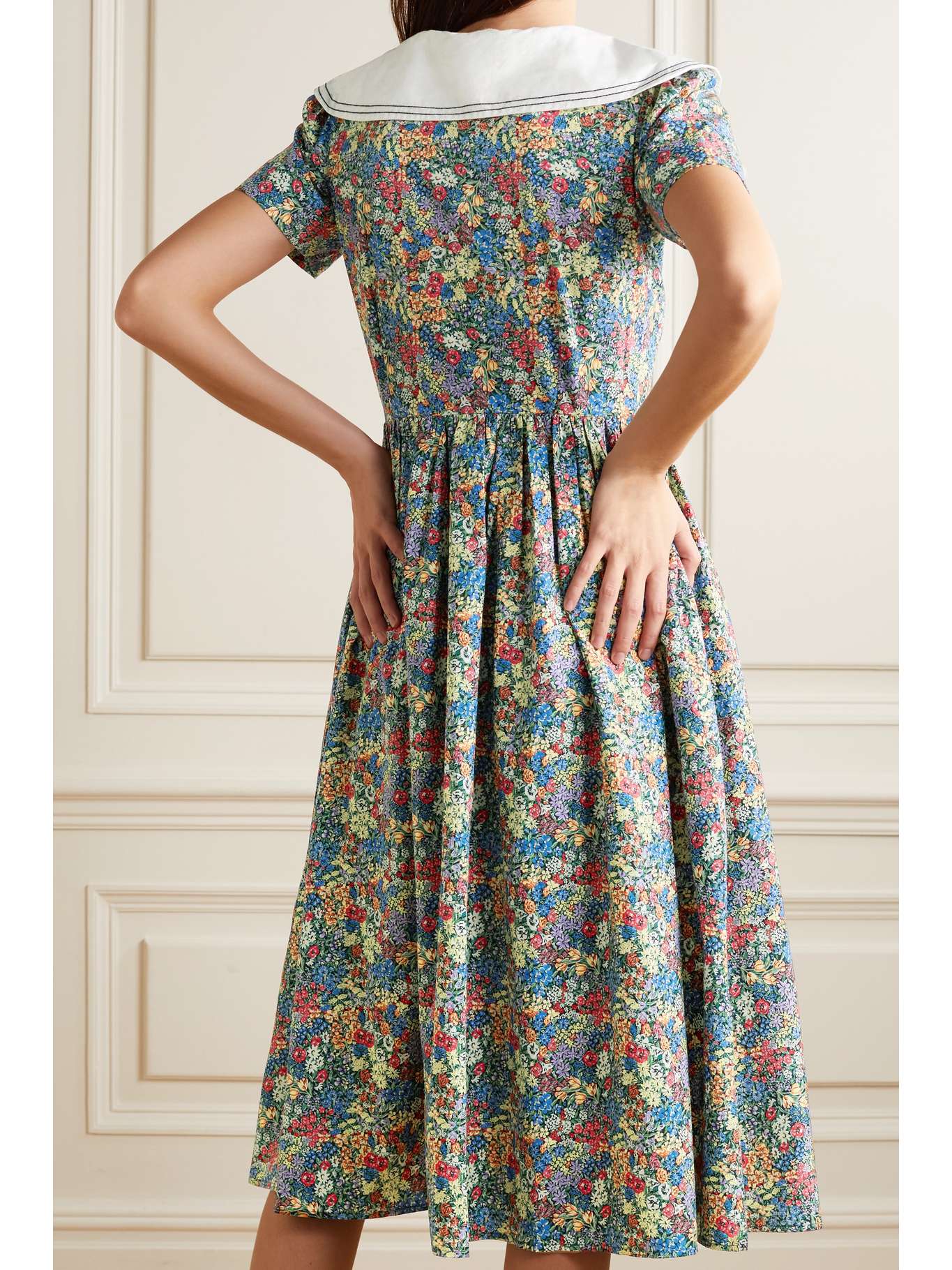 BATSHEVA + Laura Ashley Tye tie-detailed floral-print cotton-poplin ...