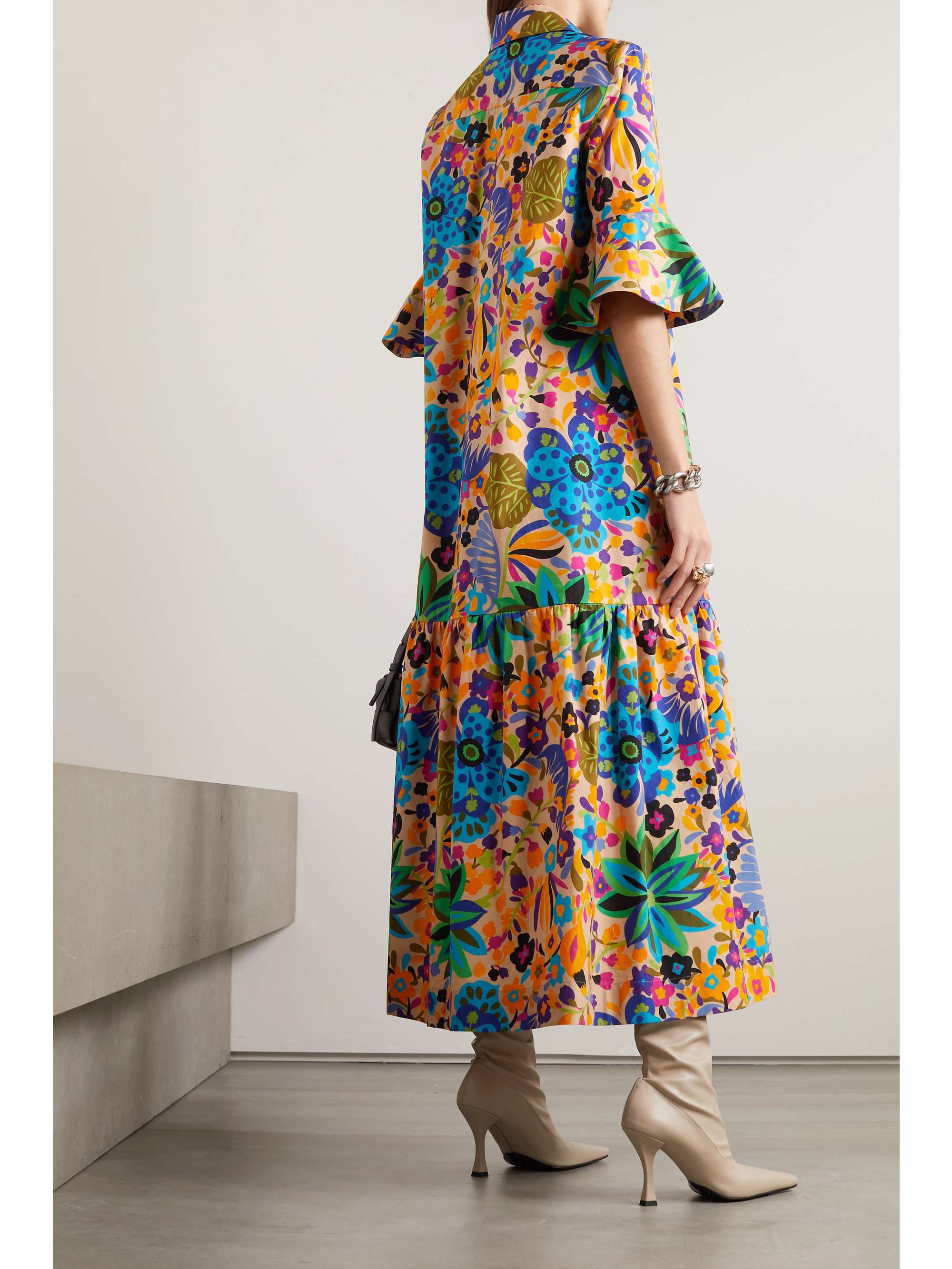 LA DOUBLEJ Artemis tiered floral-print cotton-poplin midi dress | NET-A ...