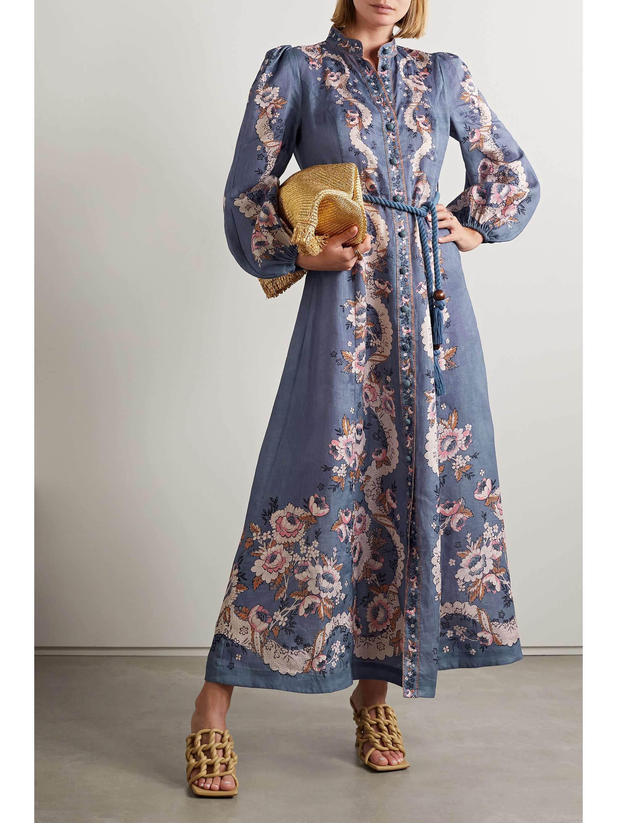 Zimmermann Vitali Belted Floral Print Linen Maxi Dress Net A Porter