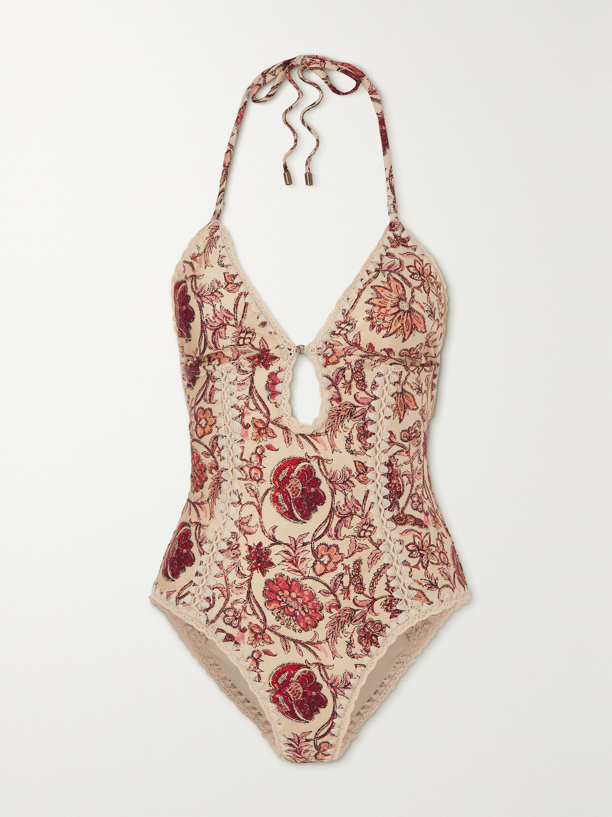 Zimmermann - Vitali Crochet-trimmed Floral-print Swimsuit - Red | SheFinds