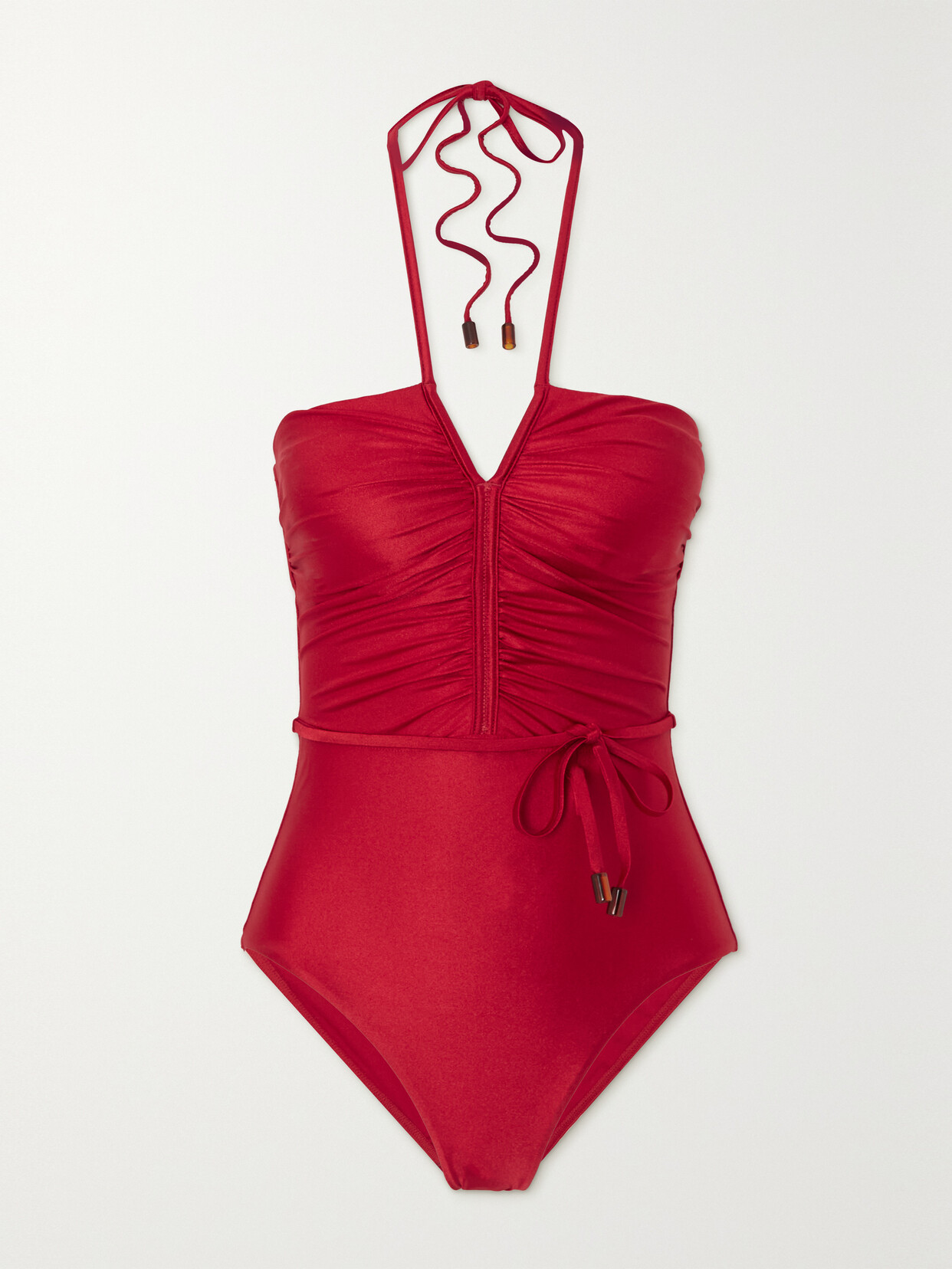 Zimmermann Clover Ruched Halterneck Swimsuit Red Shefinds