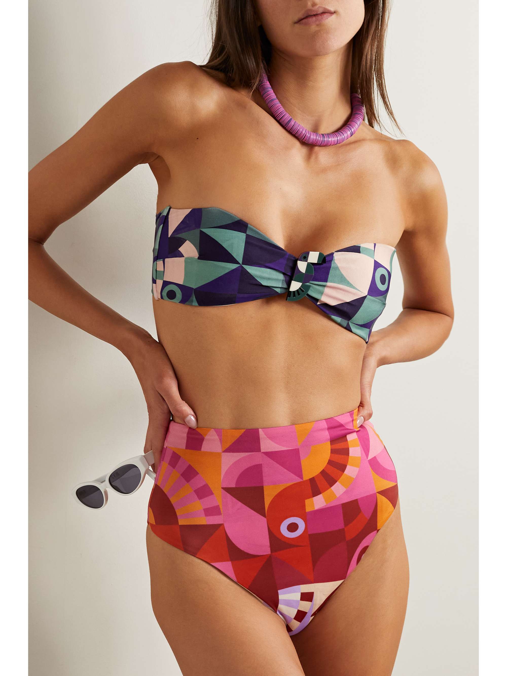 Blue Printed Bandeau Bikini Top Farm Rio Net A Porter
